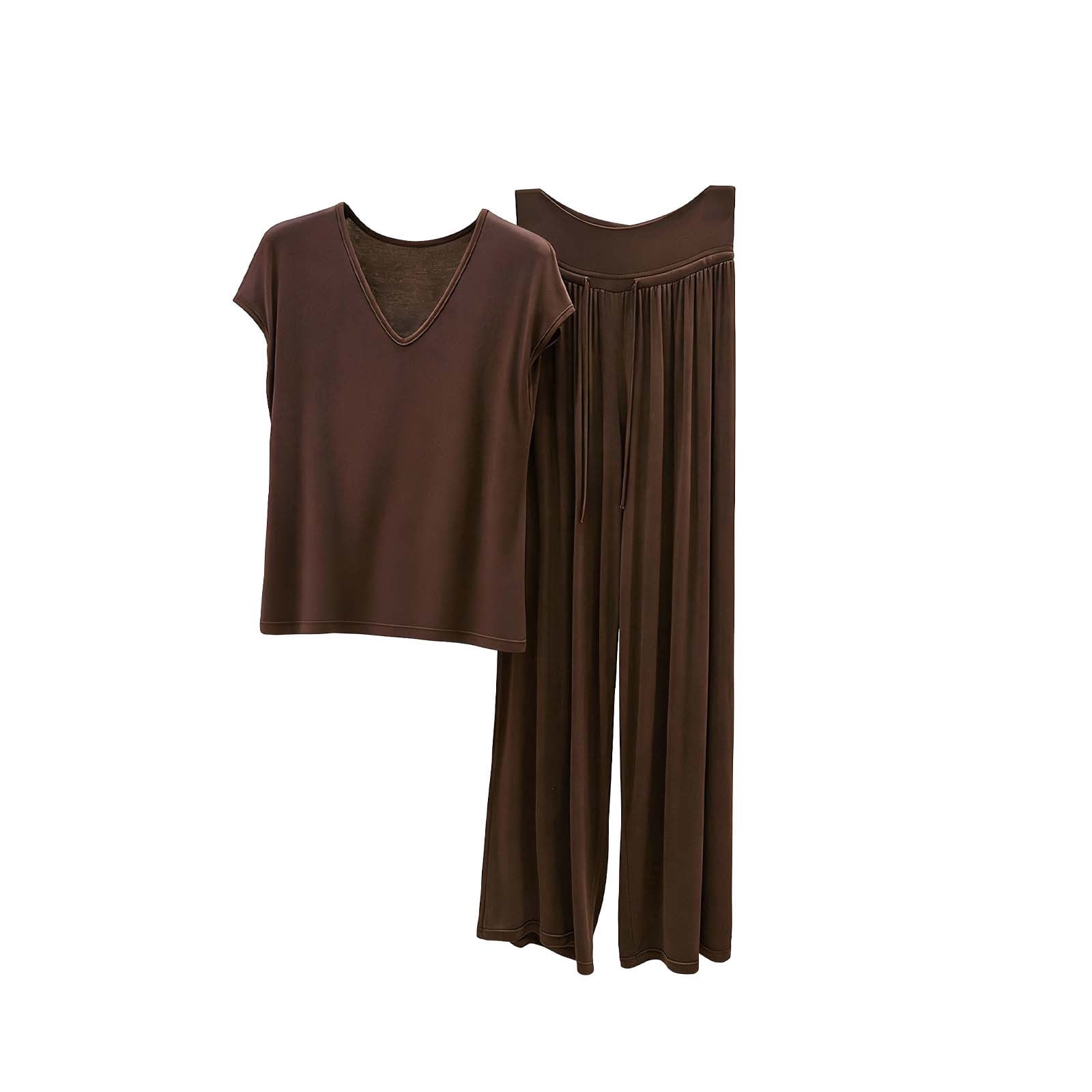 TEAJOPSUU Women's Pajama Set V-Neck Short Sleeve Sleepwear Top with ...