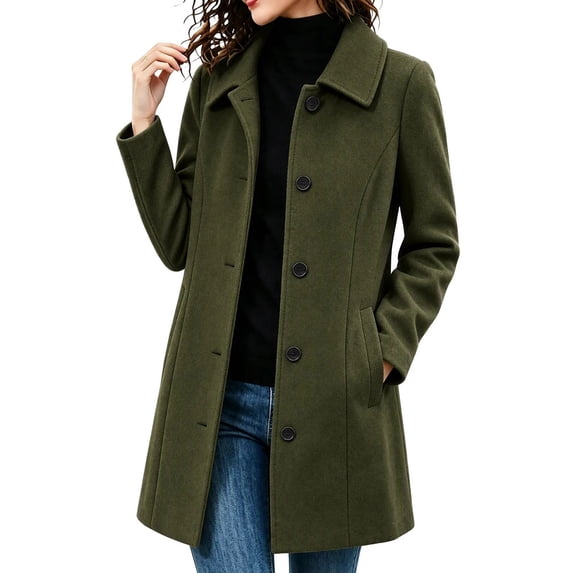 TEAJOPSUU Women's Pea Coats Turn Down Collar Button Front Long Sleeve ...
