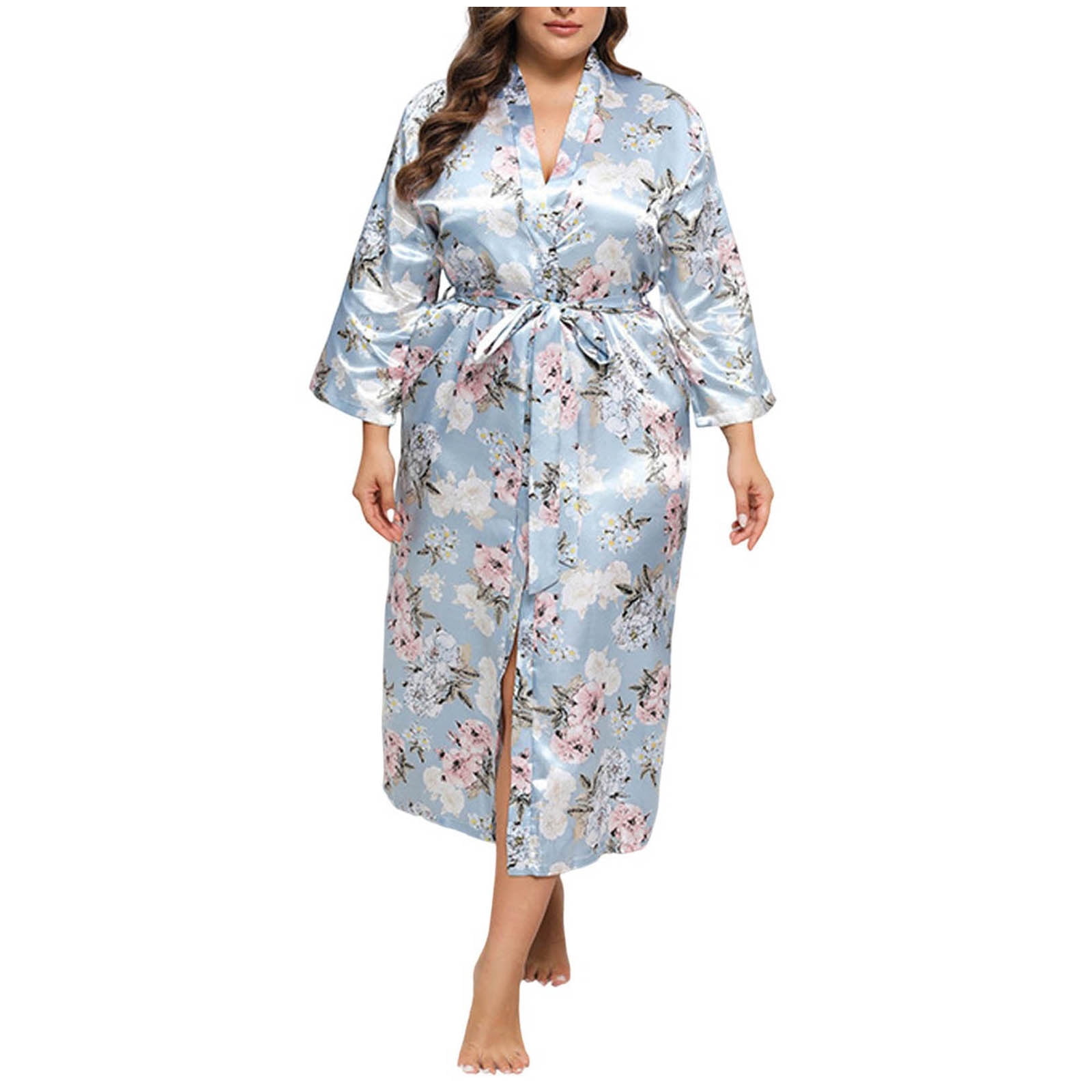 TEAJOPSUU Women's Silk Robes Vintage Floral Printed Nightgown Oversized ...