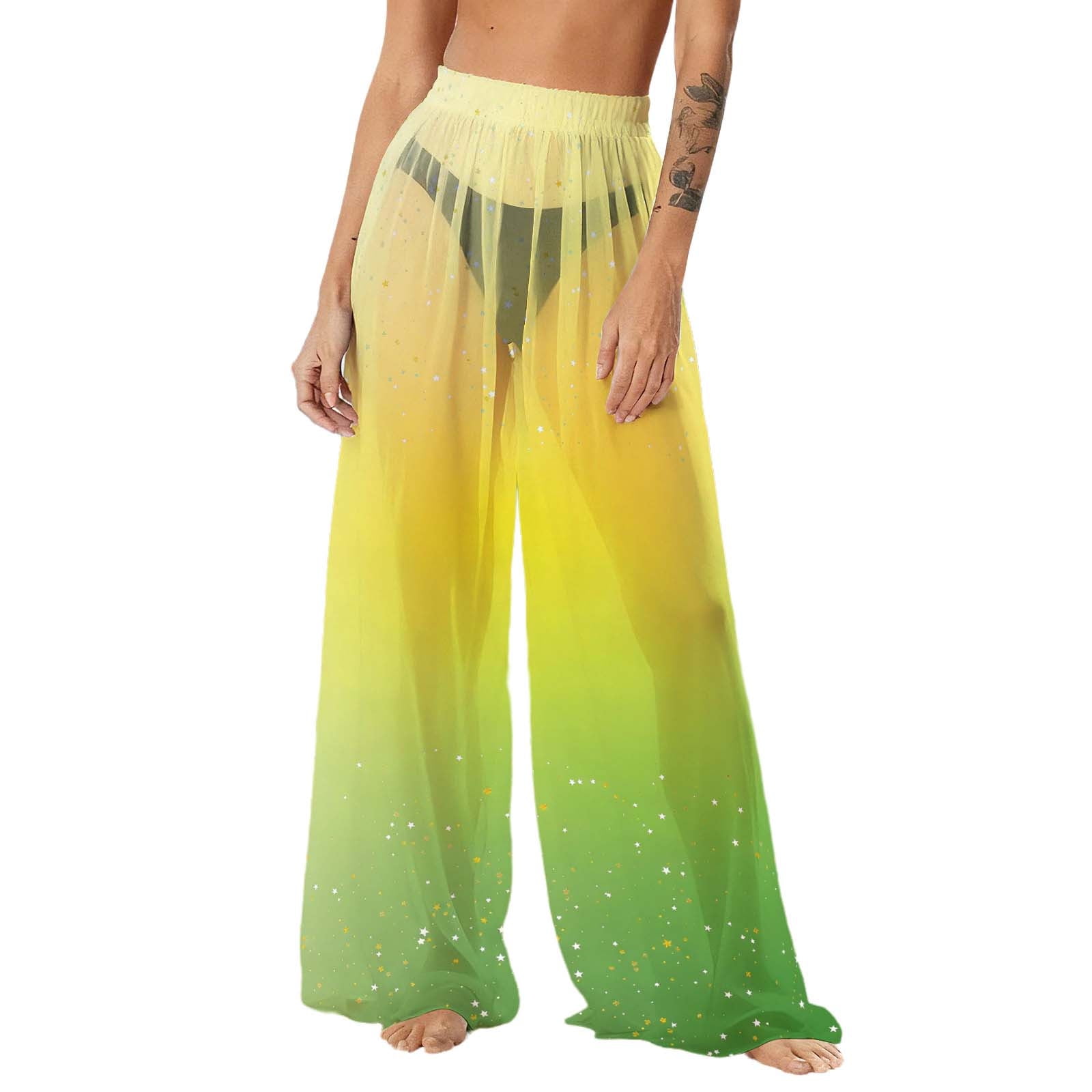 TEAJOPSUU Womens Boho Chiffon Beach Pants Sheer Bikini Bottoms Gradient ...