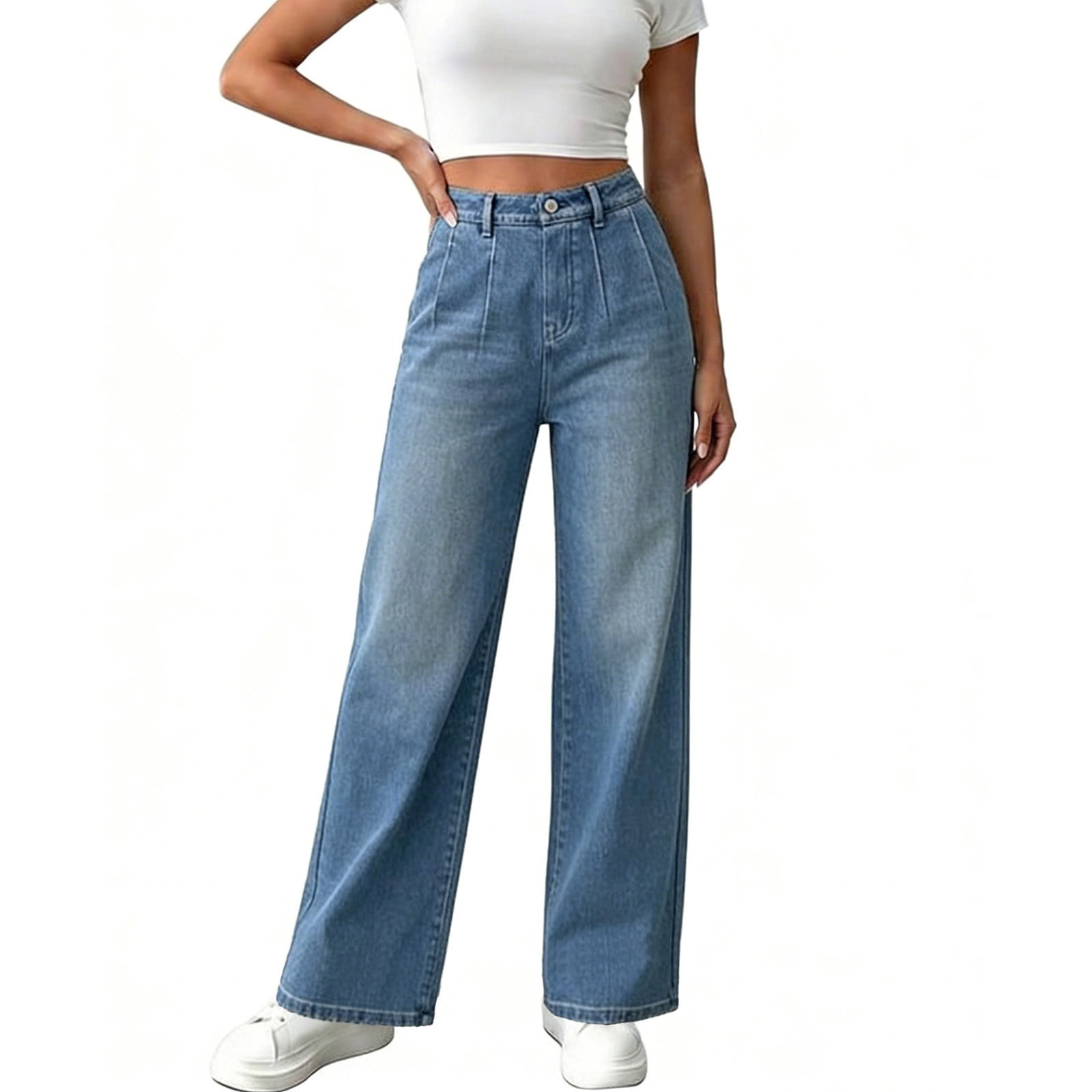 TEAJOPSUU Womens Wide Leg Jeans Mid Waist Slim Fit Summer Denim Pants ...