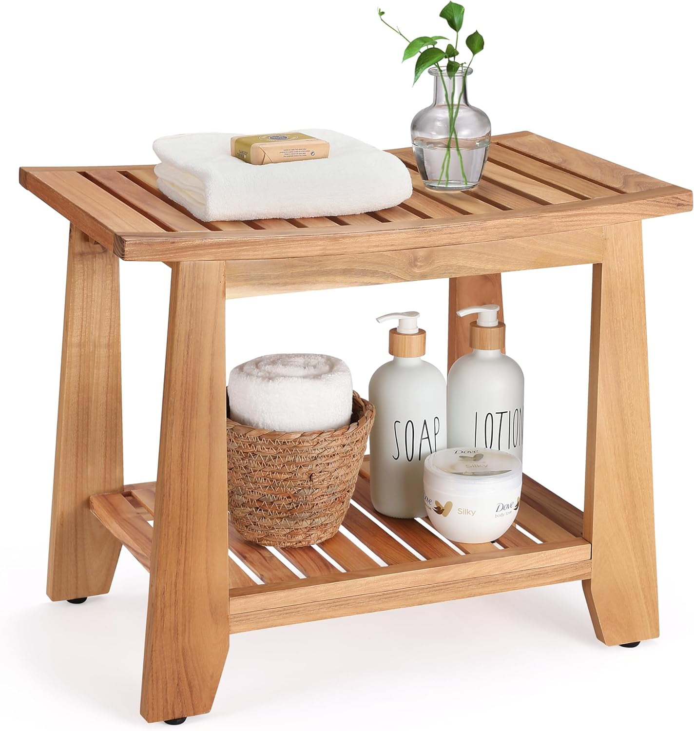 TEAKAURA Teak Shower Bench Stool, 21'' Waterproof Wood Spa Bath Bench ...