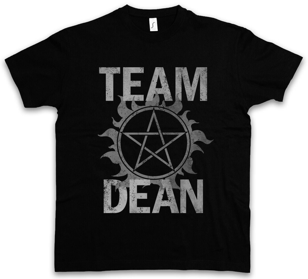 TEAM DEAN T-SHIRT Supernatural Fun Logo Pentragramm Pentacle Flaming ...