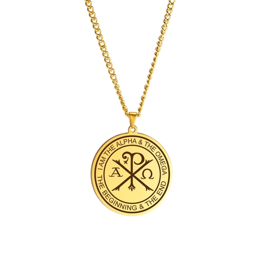 TEAMER Gold Chi Rho Symbol Pendant Necklace Stainless Steel Christian ...