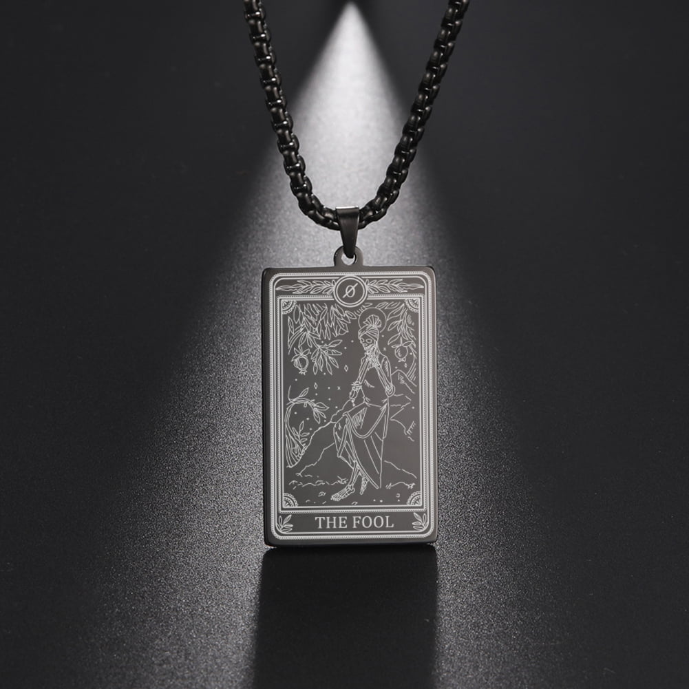 TEAMER Skeleton Tarot Card Necklace Stainless Steel Amulet Marigold ...