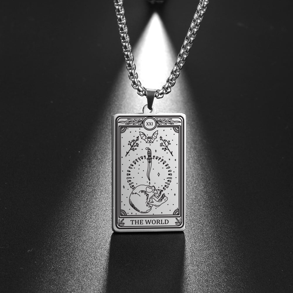 TEAMER Skeleton Tarot Card Necklace Stainless Steel Amulet Marigold ...