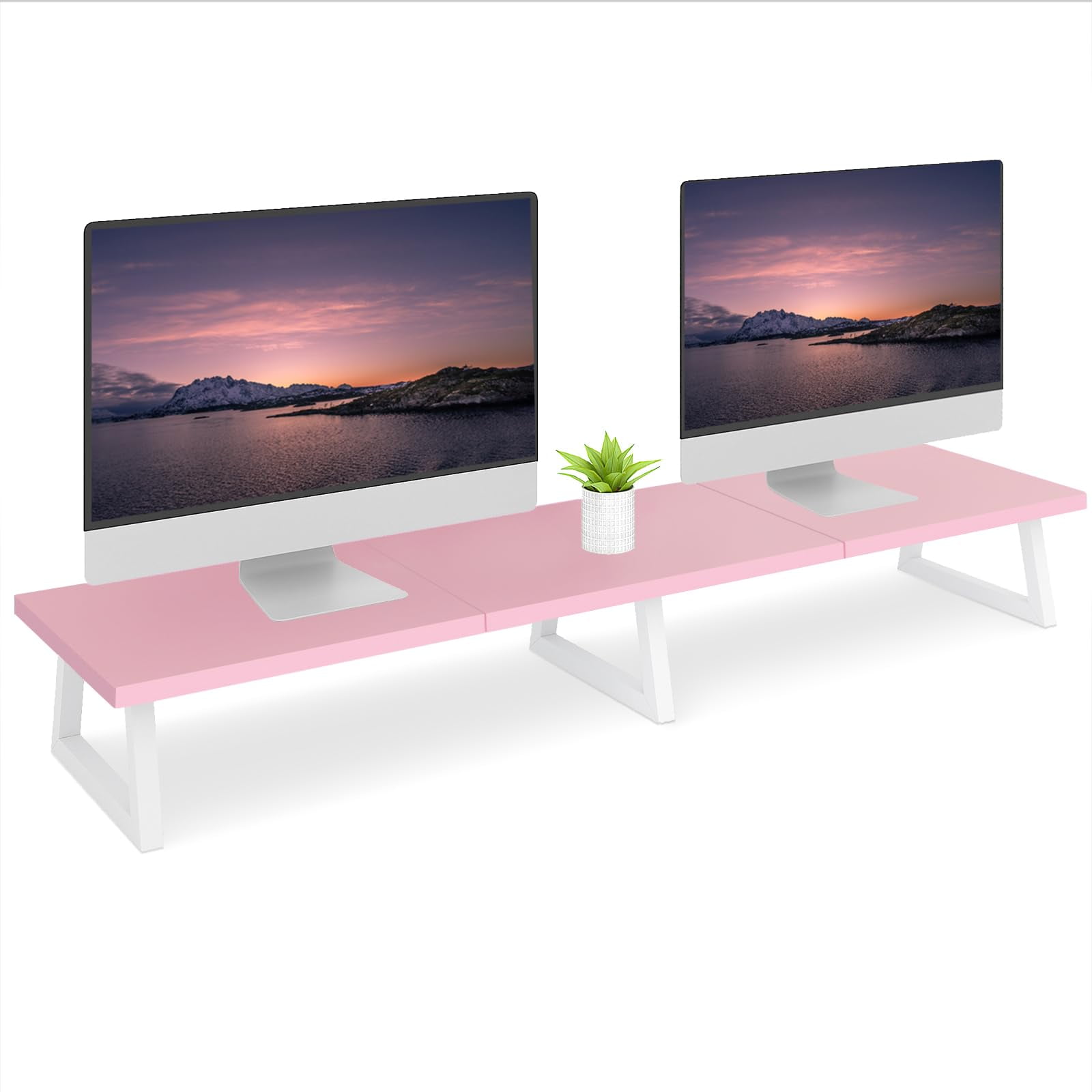 TEAMIX 42 inch Pink Monitor Riser for 2 Monitors, Wood Desktop Dual ...