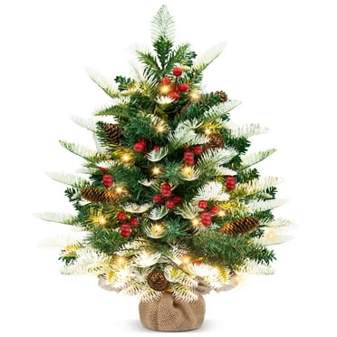iFanze Pre-lit Tabletop Christmas Tree, Mini Xmas Pine with Ornaments ...