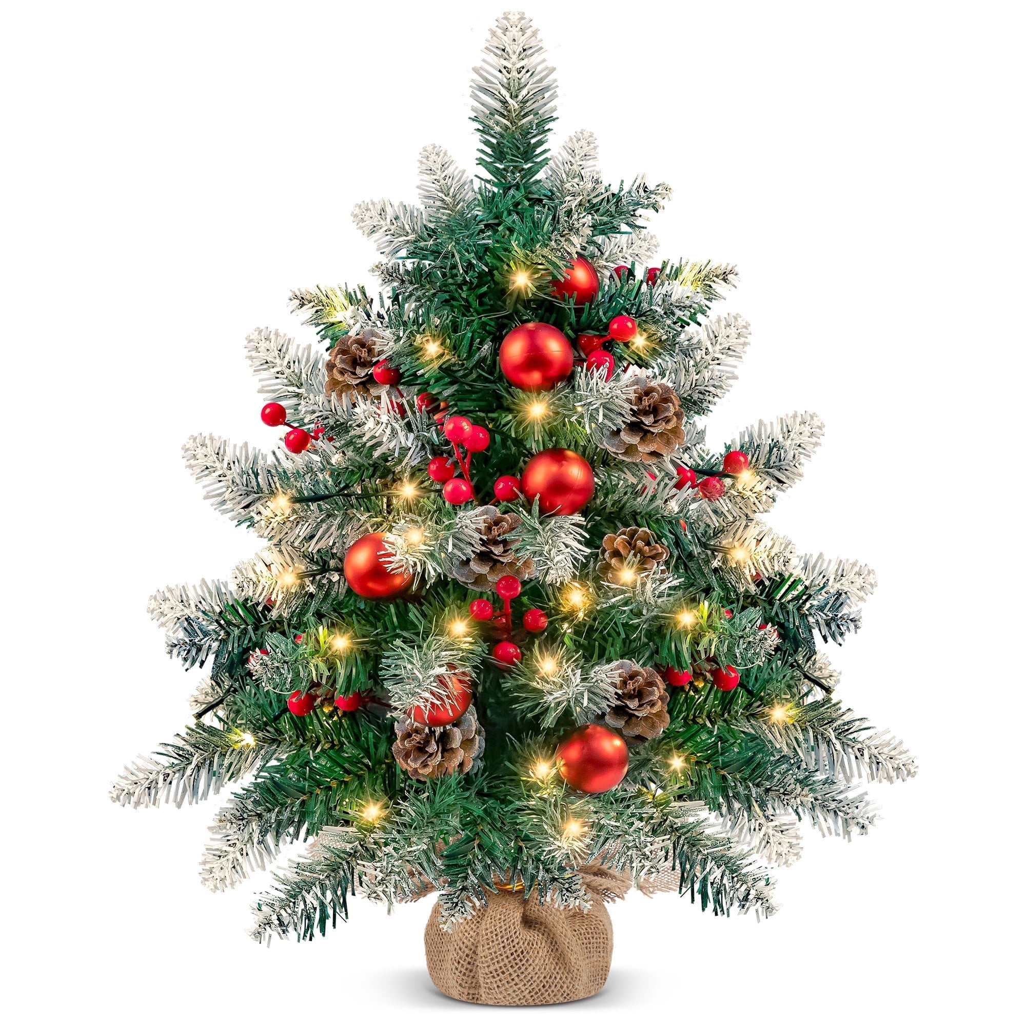 TEAYINGDE 24-inch Tabletop Christmas Trees,Mini Small Artificial Snowy ...