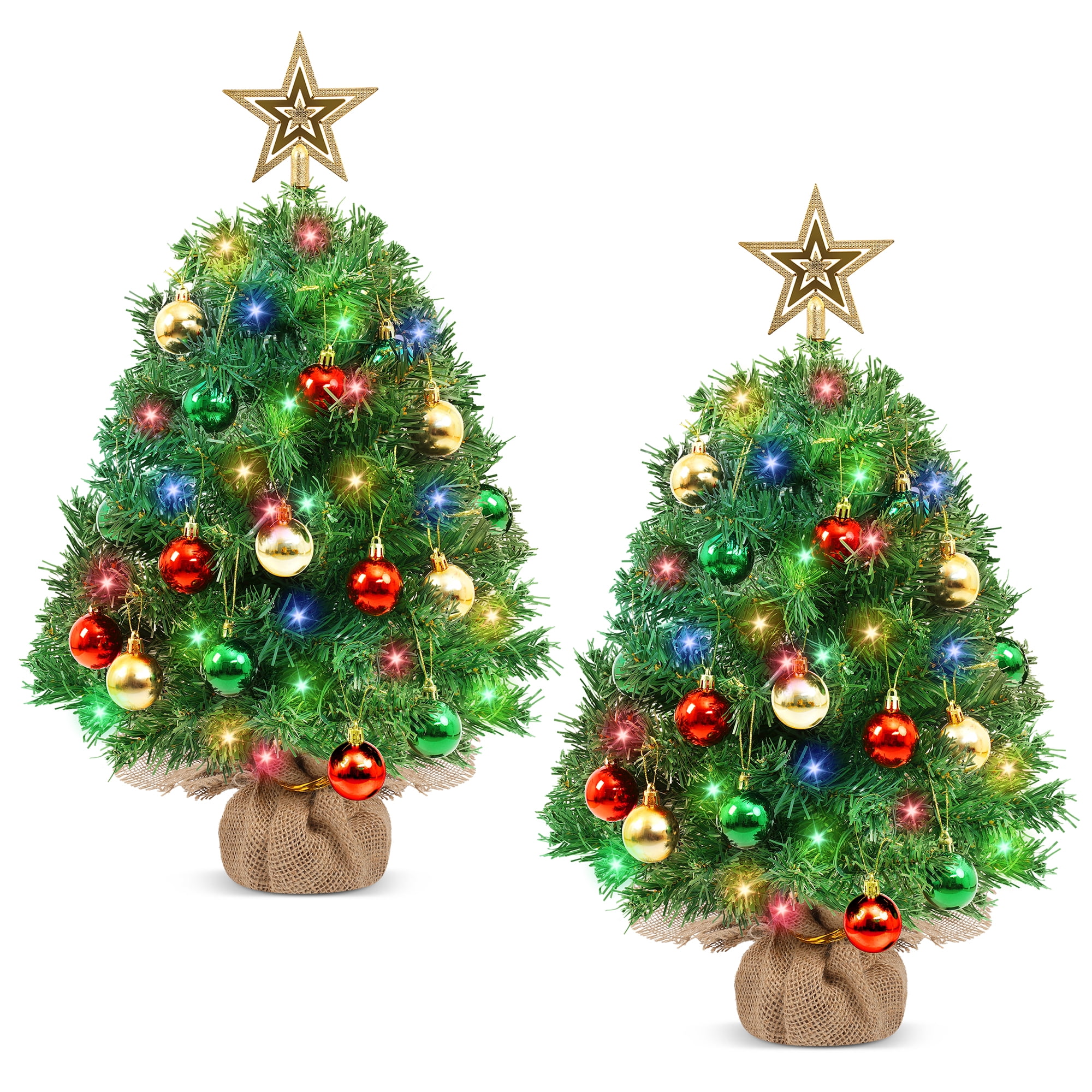 Yexmas 2PCS Pre-lit Artificial Mini Christmas Tree,30 Inch Small Tabletop Xmas Tree for Indoor ...
