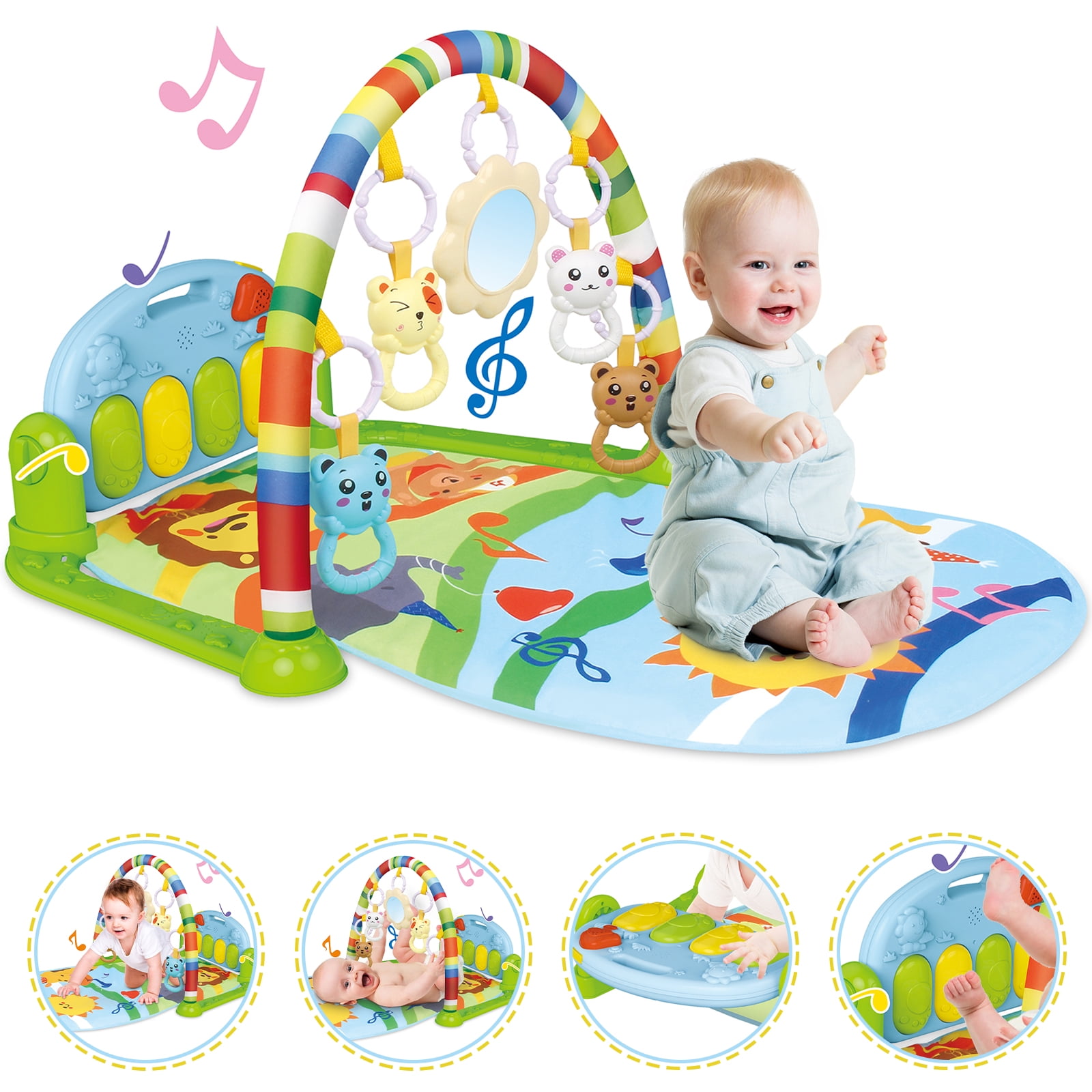 Bright Starts Zig Zag Safari Baby Activity Gym and Play Mat with Toys ...