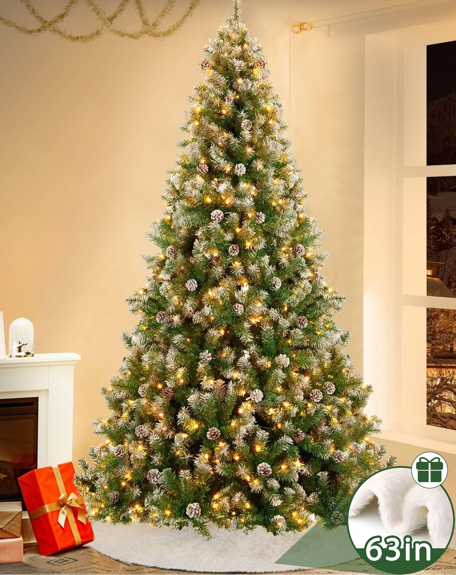 TEAYINGDE 9ft Pre-Lit Realistic Artificial Christmas Trees,Green ...