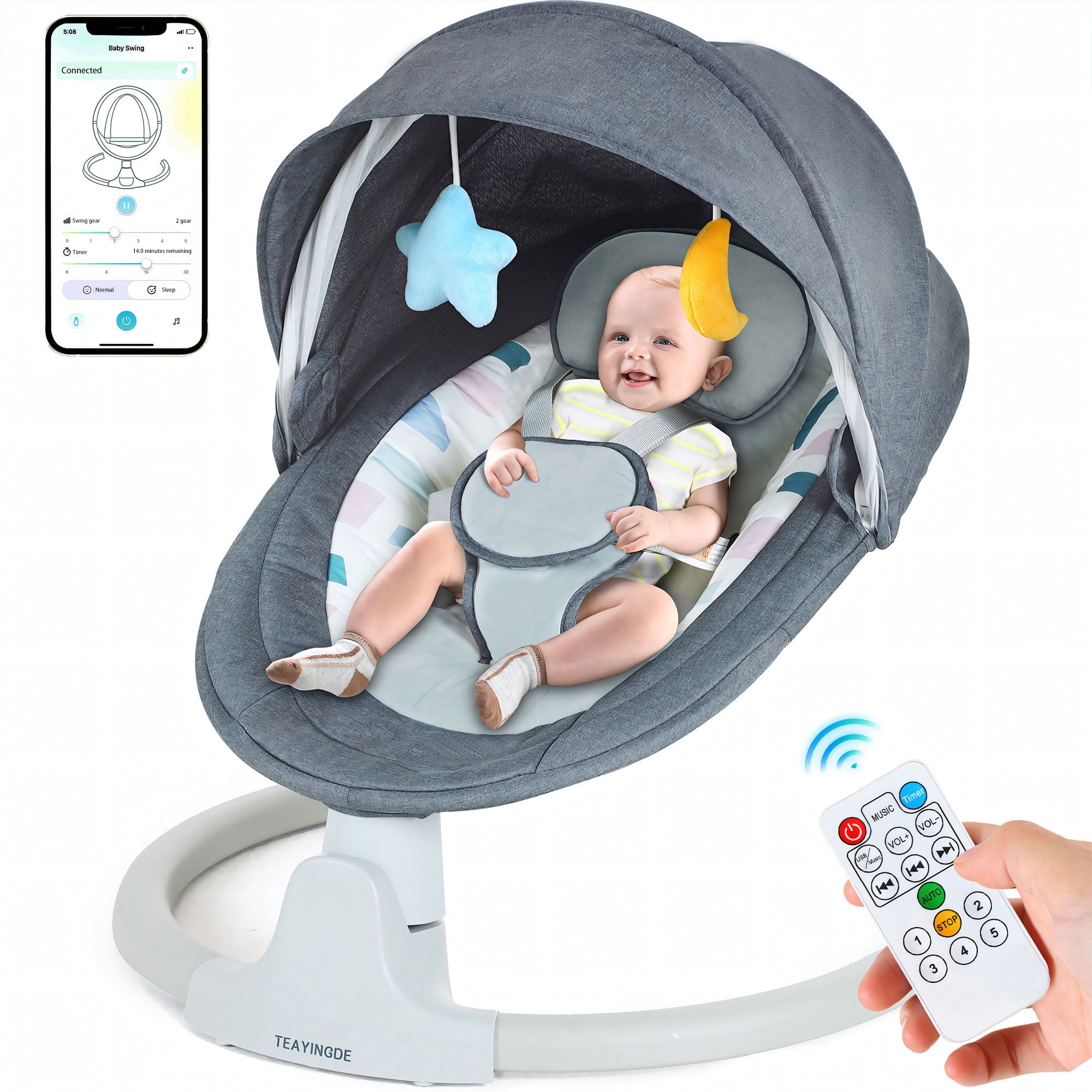 TEAYINGDE Baby Swing for Infants - APP Remote Bluetooth Control, 5 ...