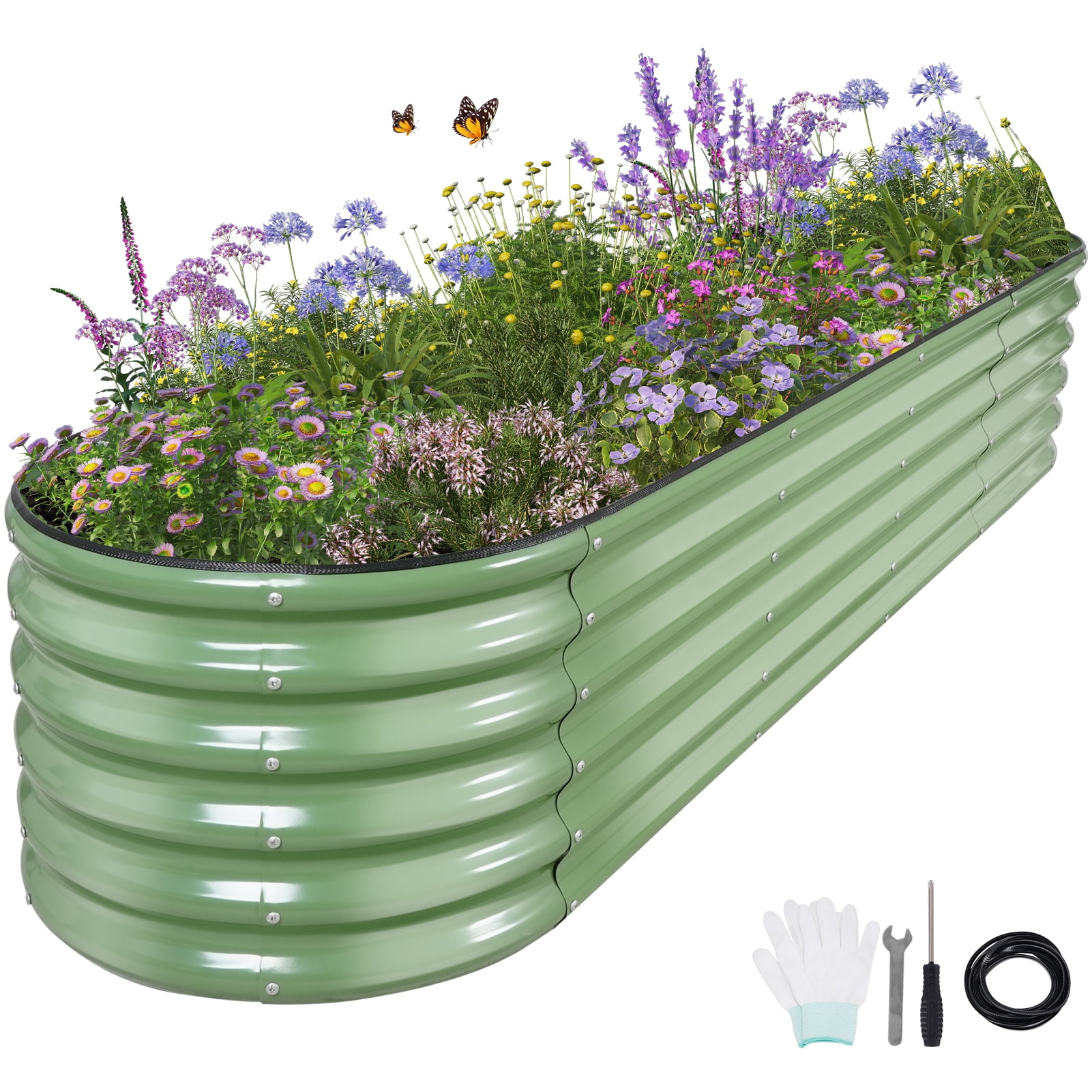 TECANA Galvanized Raised Garden Bed Kit Oval Steel Metal Planter Box ...