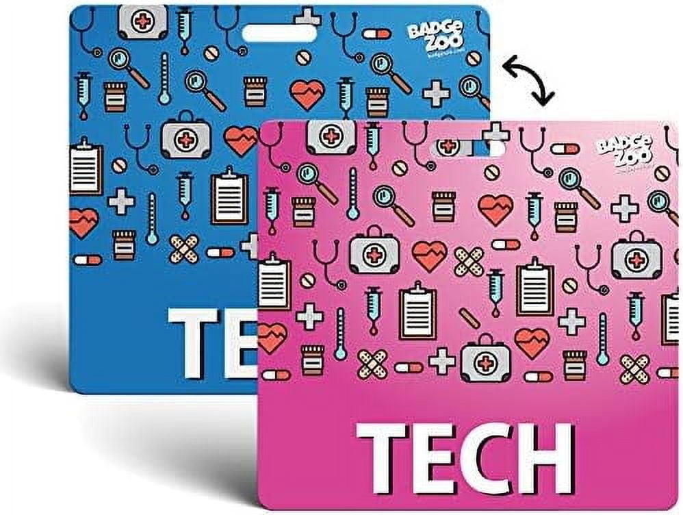 TECH Badge Buddy Pink/Blue Horizontal Heavy Duty with Medical themed Icons Identification Card ...