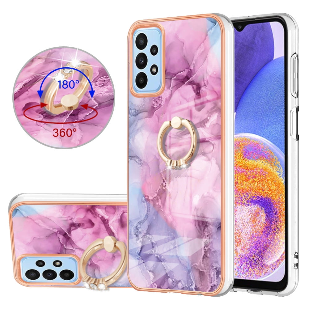 TECH CIRCLE For Galaxy A35 Case,360 Rotatable Marble Pattern Shiny Ring Holder Kickstand Soft ...