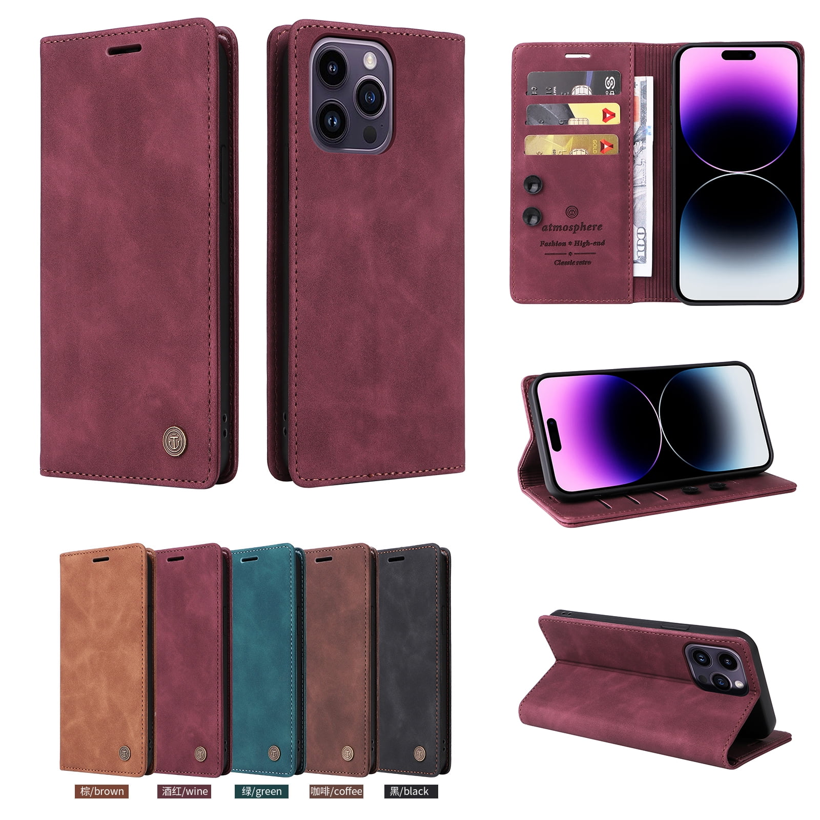 TECH CIRCLE For iPhone 12 Pro/12 Wallet case,PU Leather Flip Folio Case ...
