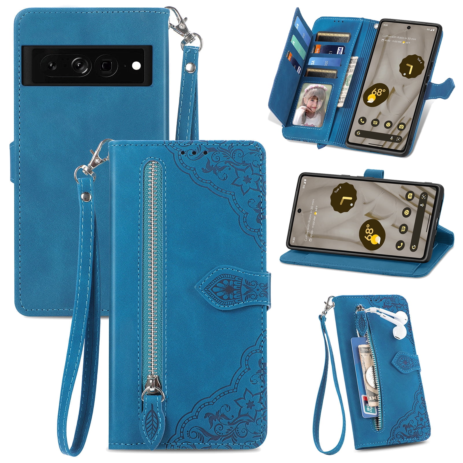 TECH CIRCLE Google Pixel 7 Wallet Case,Embossed Flower PU Leather Folio ...