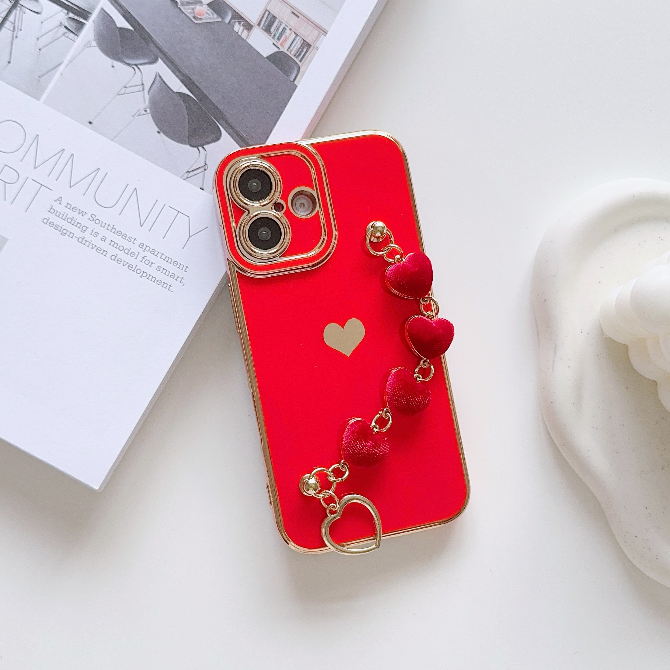 TECH CIRCLE for iPhone 15 Pro Case,Luxury Cute Love Heart Plating Wrist ...
