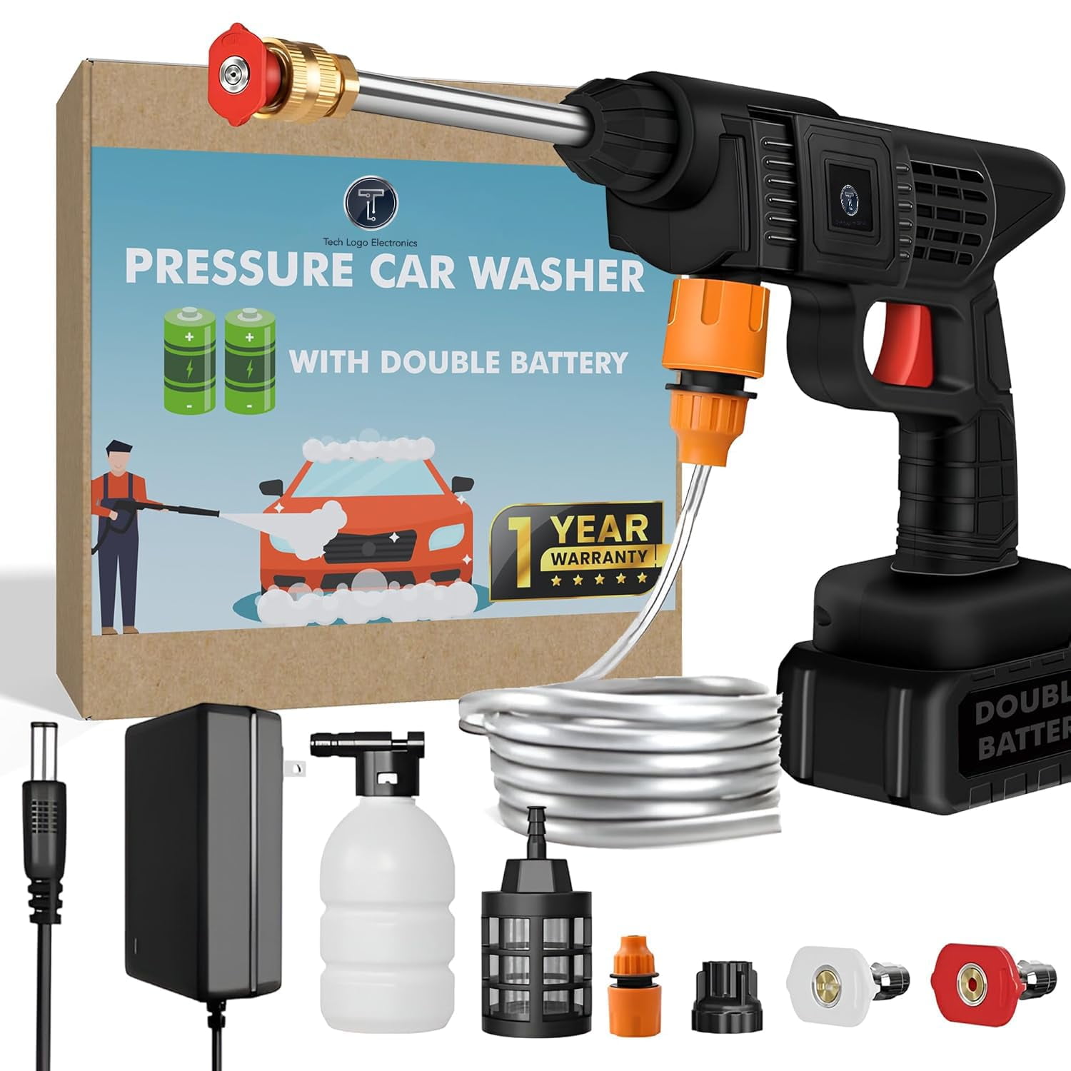 TECH LOGO ELECTRONICS Car Washer High Pressure Gun Cordless ...