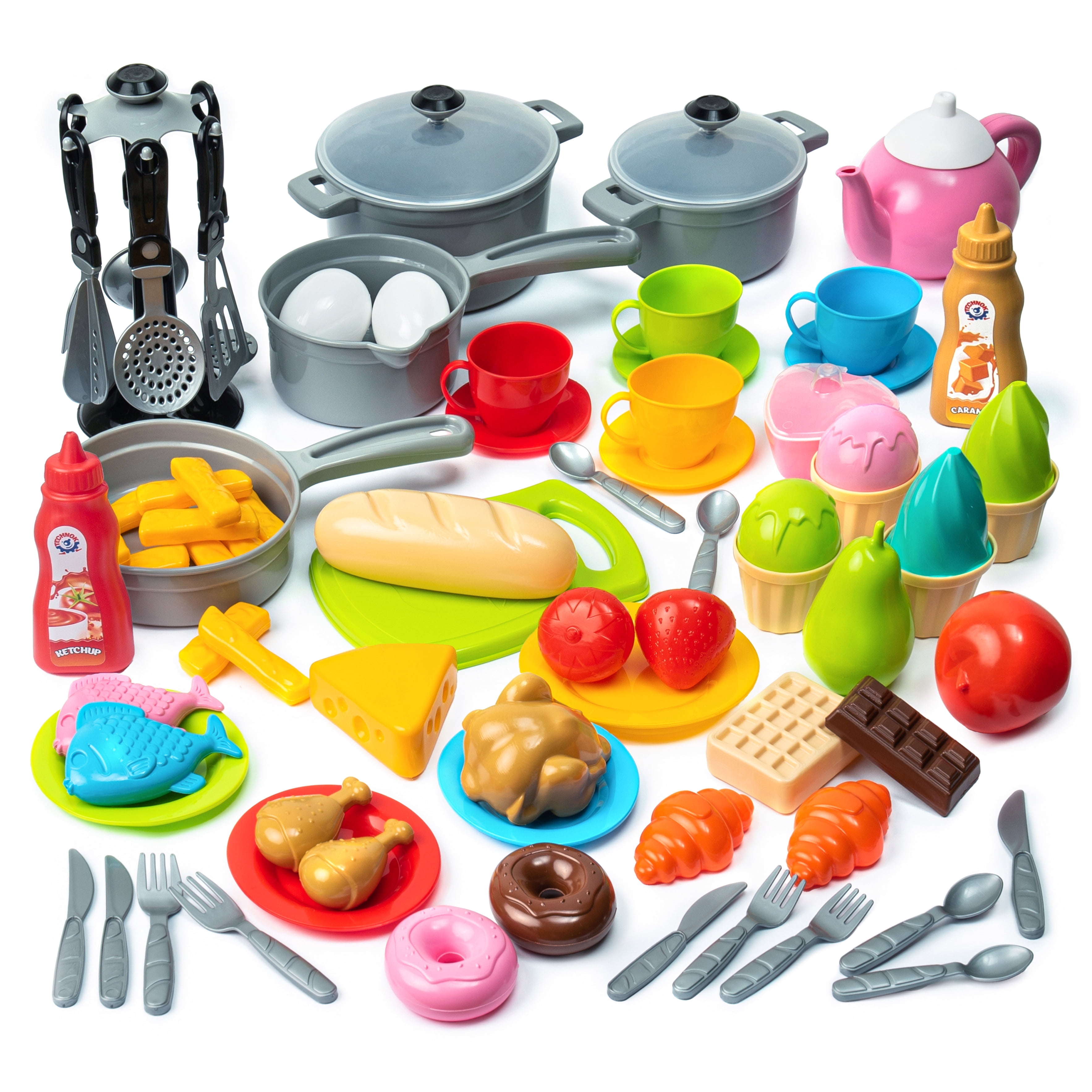 TECHNOK 83-Piece Pretend Kitchen Toy Set for Toddlers with Play Food ...