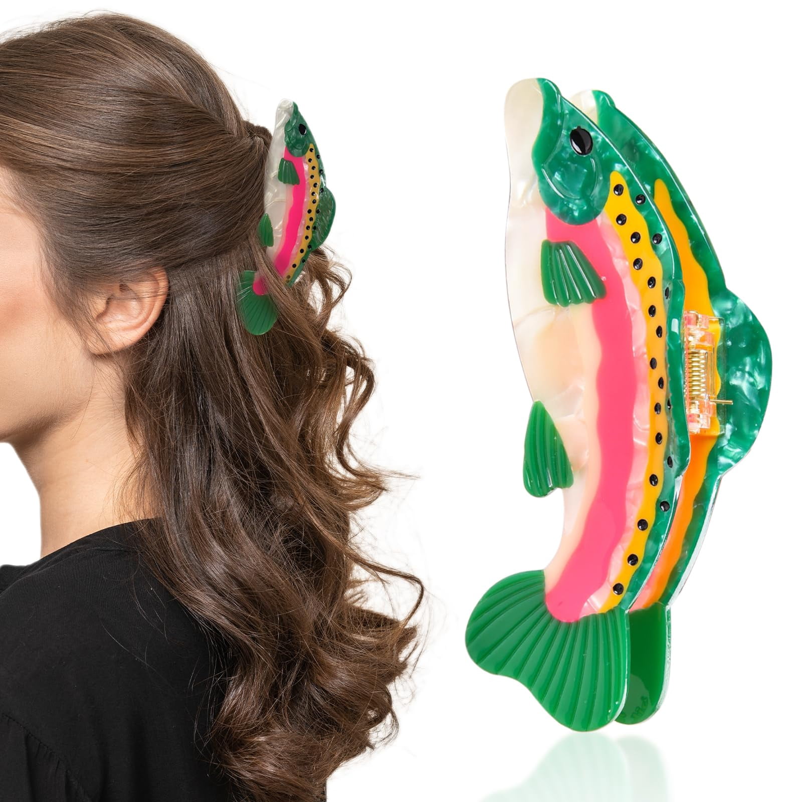 TECHPLUS Big Hair Claw Clips Fun Salmon for Women Girls - Acetate ...