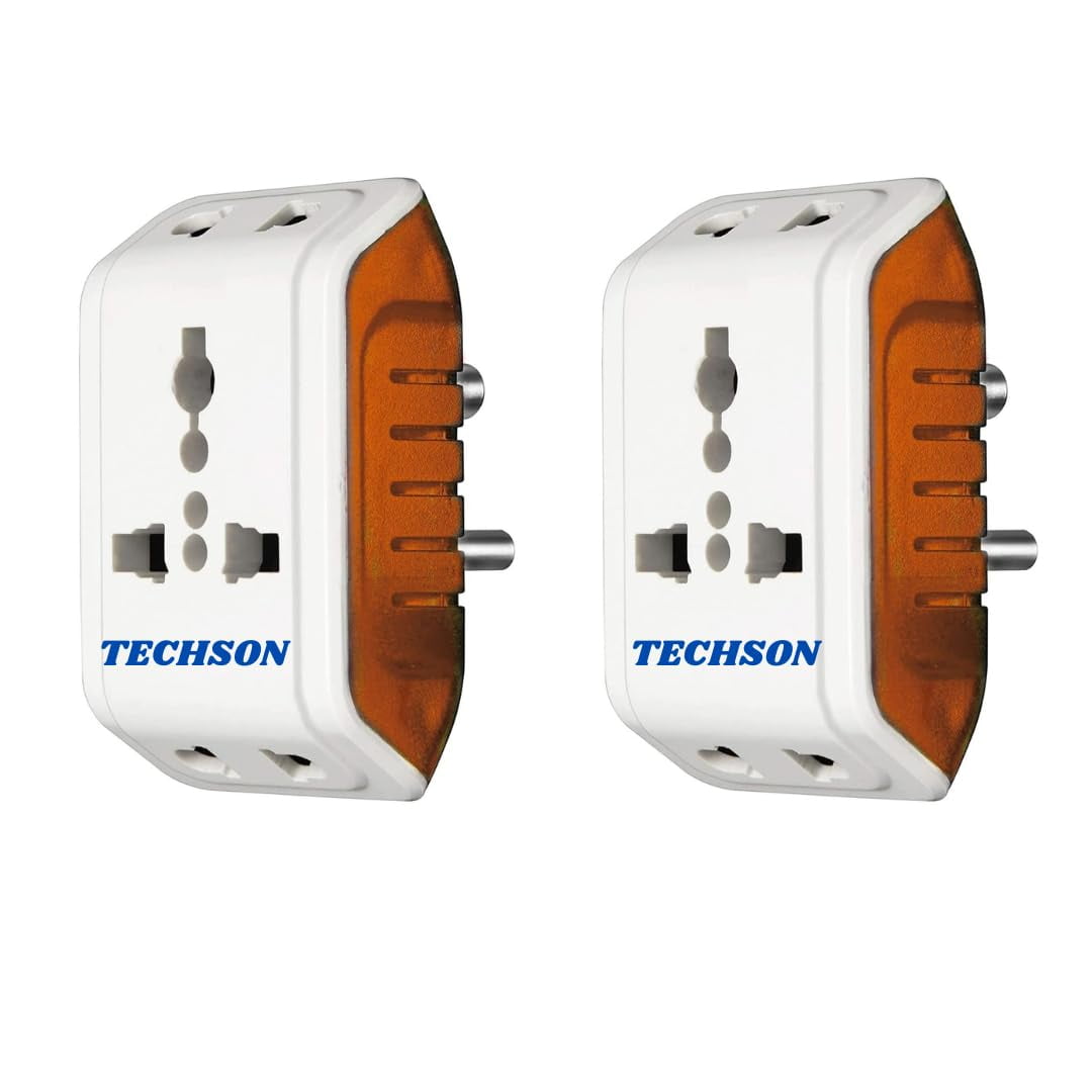 TECHSON 6A 3 Pin Multi Plug Socket Travel Adapter with Universal Socket ...