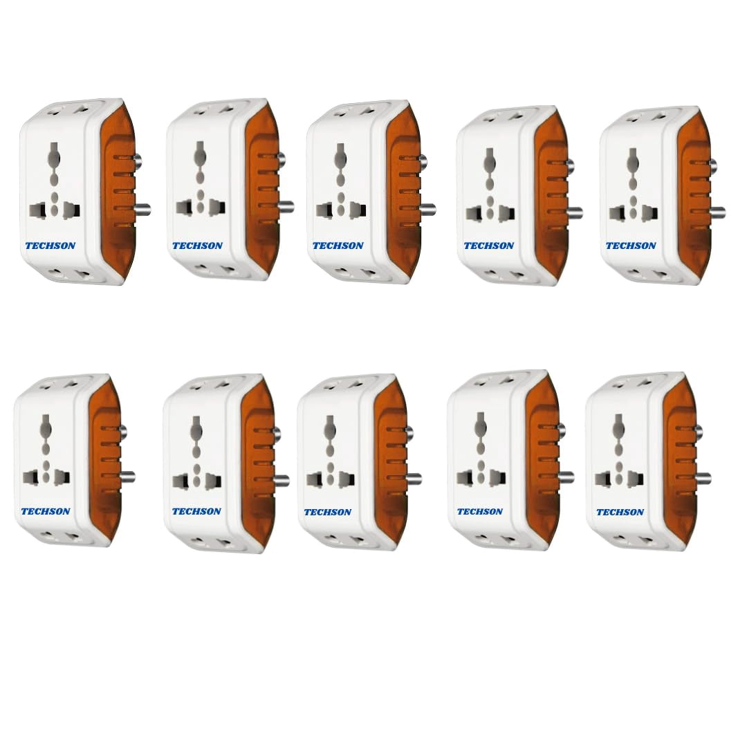 TECHSON 6A 3 Pin Multi Plug Socket Travel Adapter with Universal Socket ...