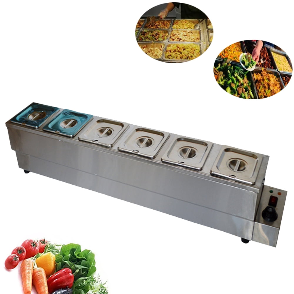 TECHTONGDA Buffet Food Warmer 6-Pan Bain Marie Canteen Steam Heater ...