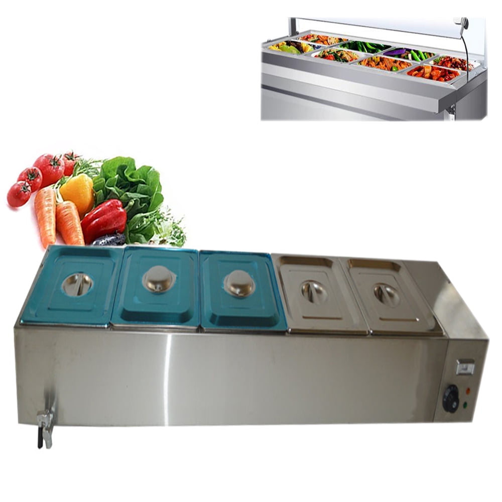 TECHTONGDA Buffet Food Warmer Bain Marie Canteen Steam Heater 5-Pan 6 ...