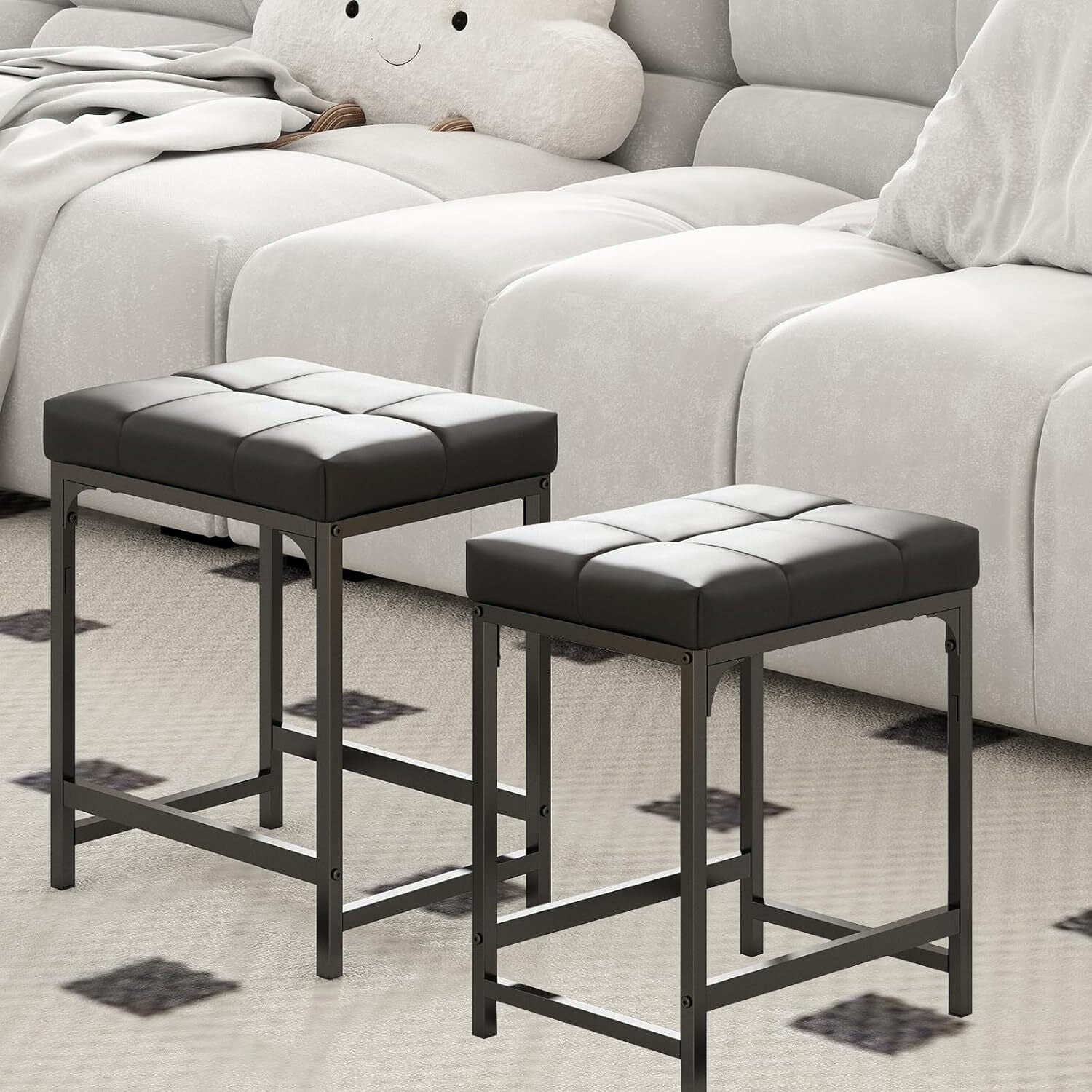 TECHVIDA 2 Pack Vanity Stool Chair, Makeup Stool, 18 Inch Ottoman ...