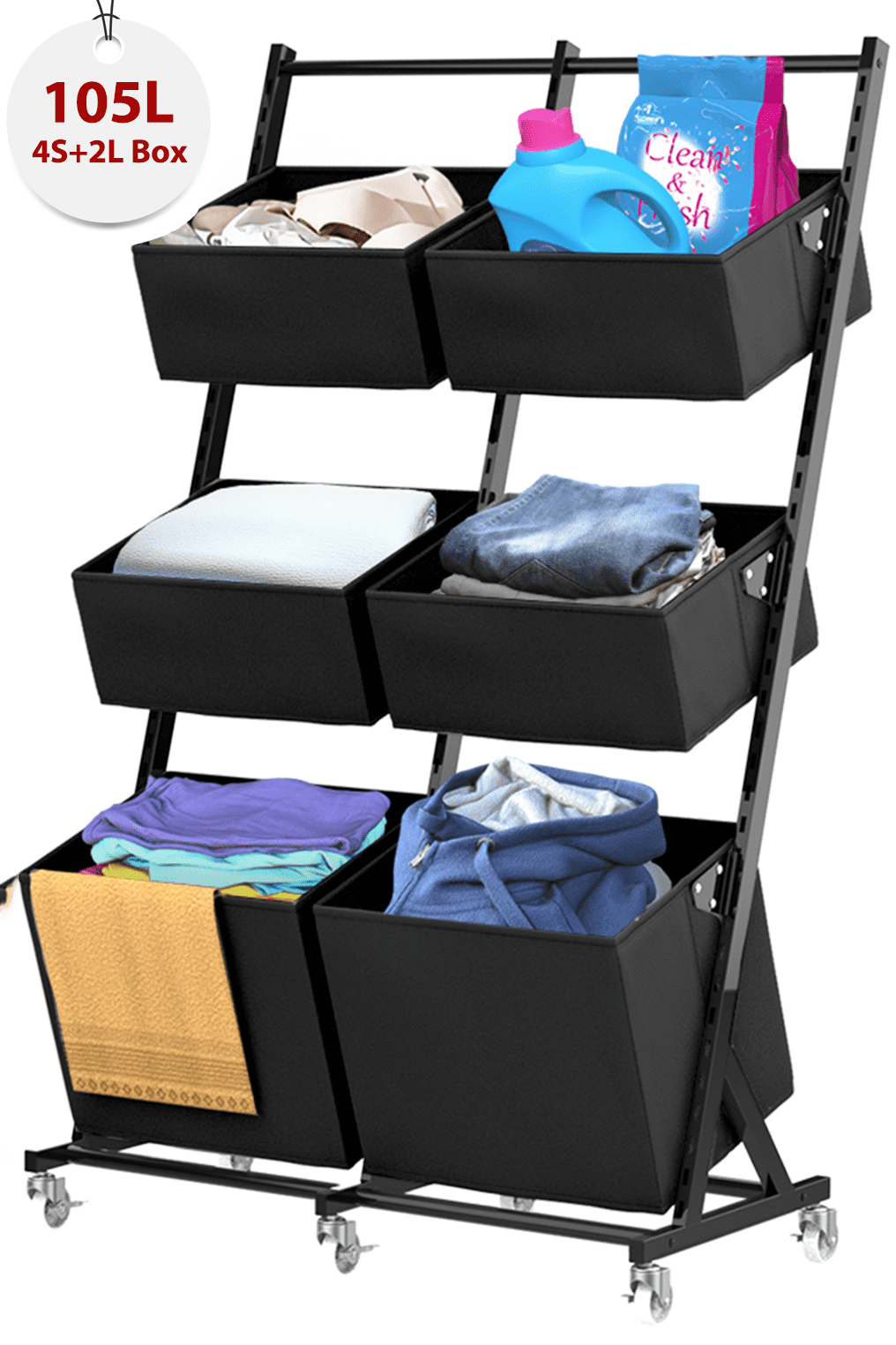 TECHVIDA 3 Tier Metal Rolling Laundry Basket Cart, Adjustable ...