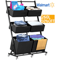TECHVIDA 3 Tier Metal Rolling Laundry Basket Cart, Adjustable ...