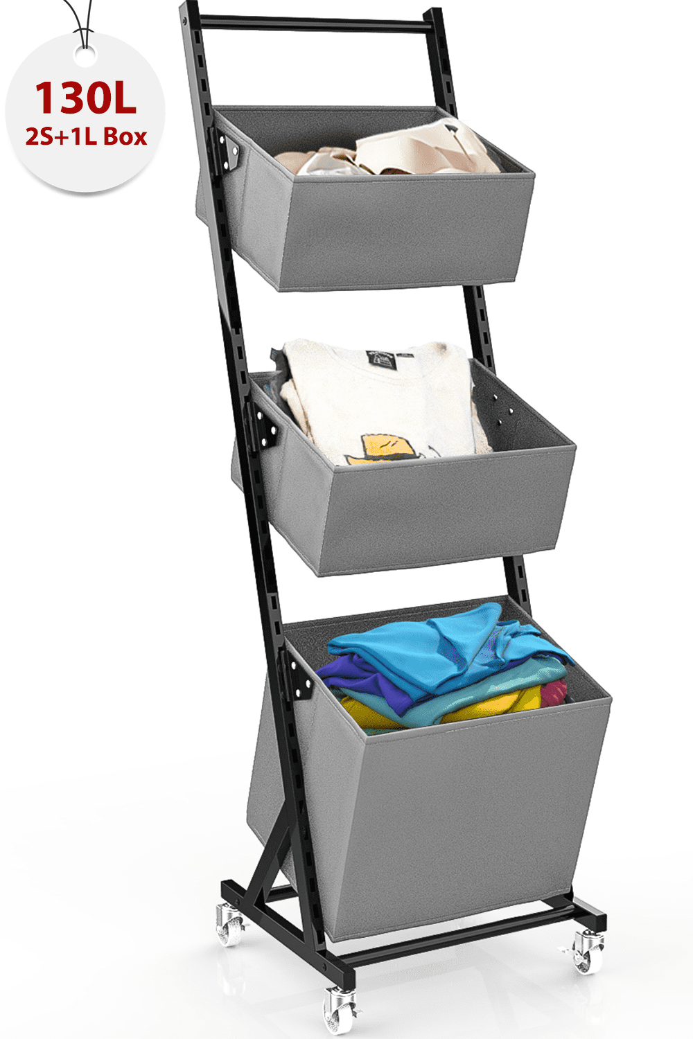 TECHVIDA Freestanding Laundry Sorter with 3 Baskets, Adjustable Metal ...