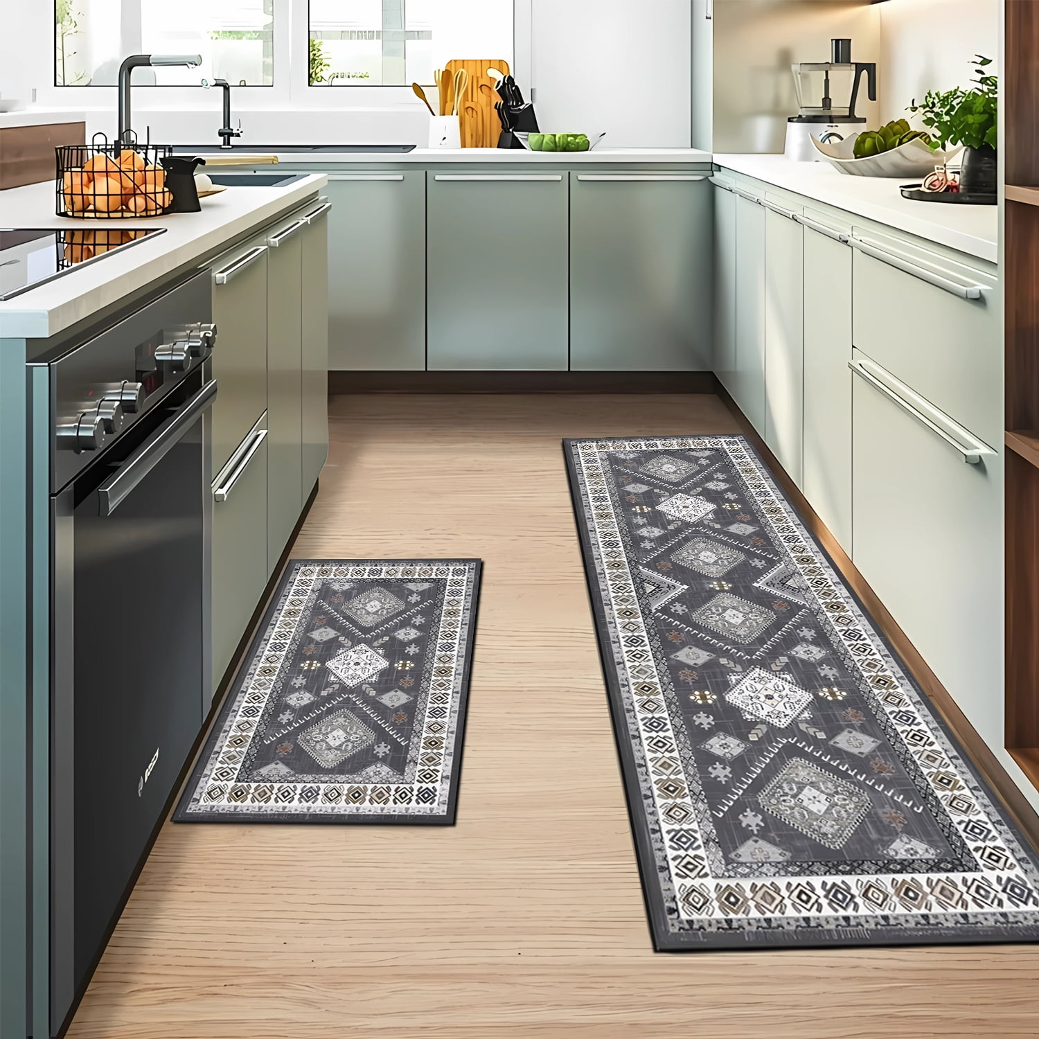 TECHVIDA Kitchen Rugs and Runner Sets of 2, Kitchen Floor Mat Carpet ...