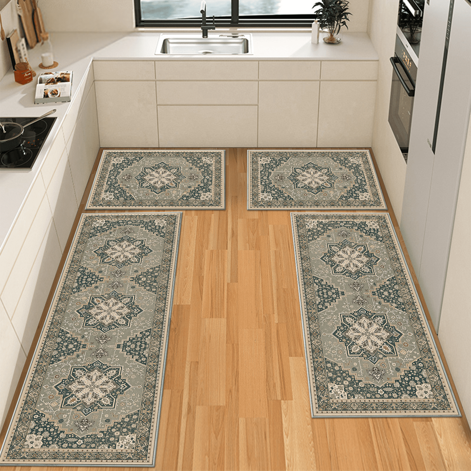 TECHVIDA Kitchen Rugs 4 Piece Set,Non Slip Machine Washable Kitchen ...