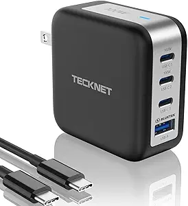 TECKNET 100W USB C Charger, 4-Port PD 3.0 GaN Fast Wall Charger Block ...