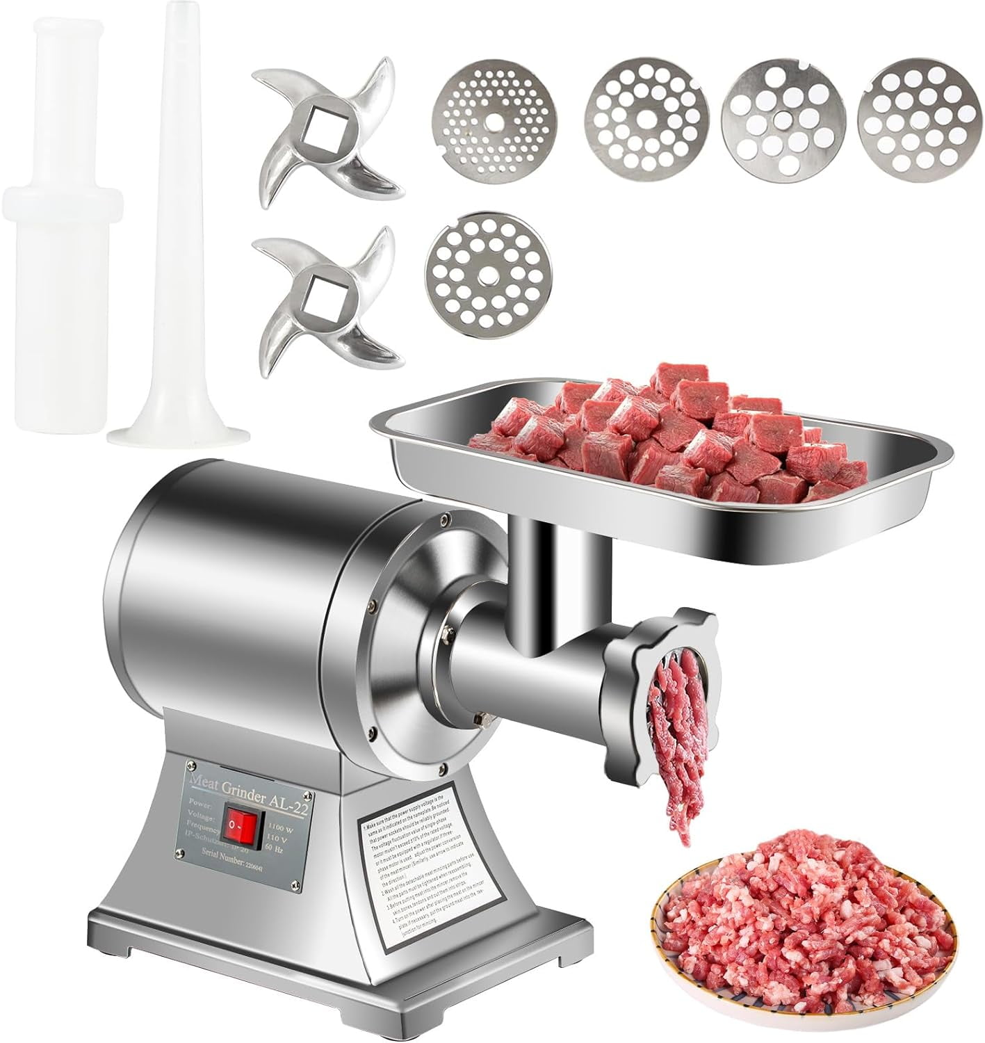 Tecspace 1100w Commercial Meat Grinder 550lbs Hour Stainless Steel