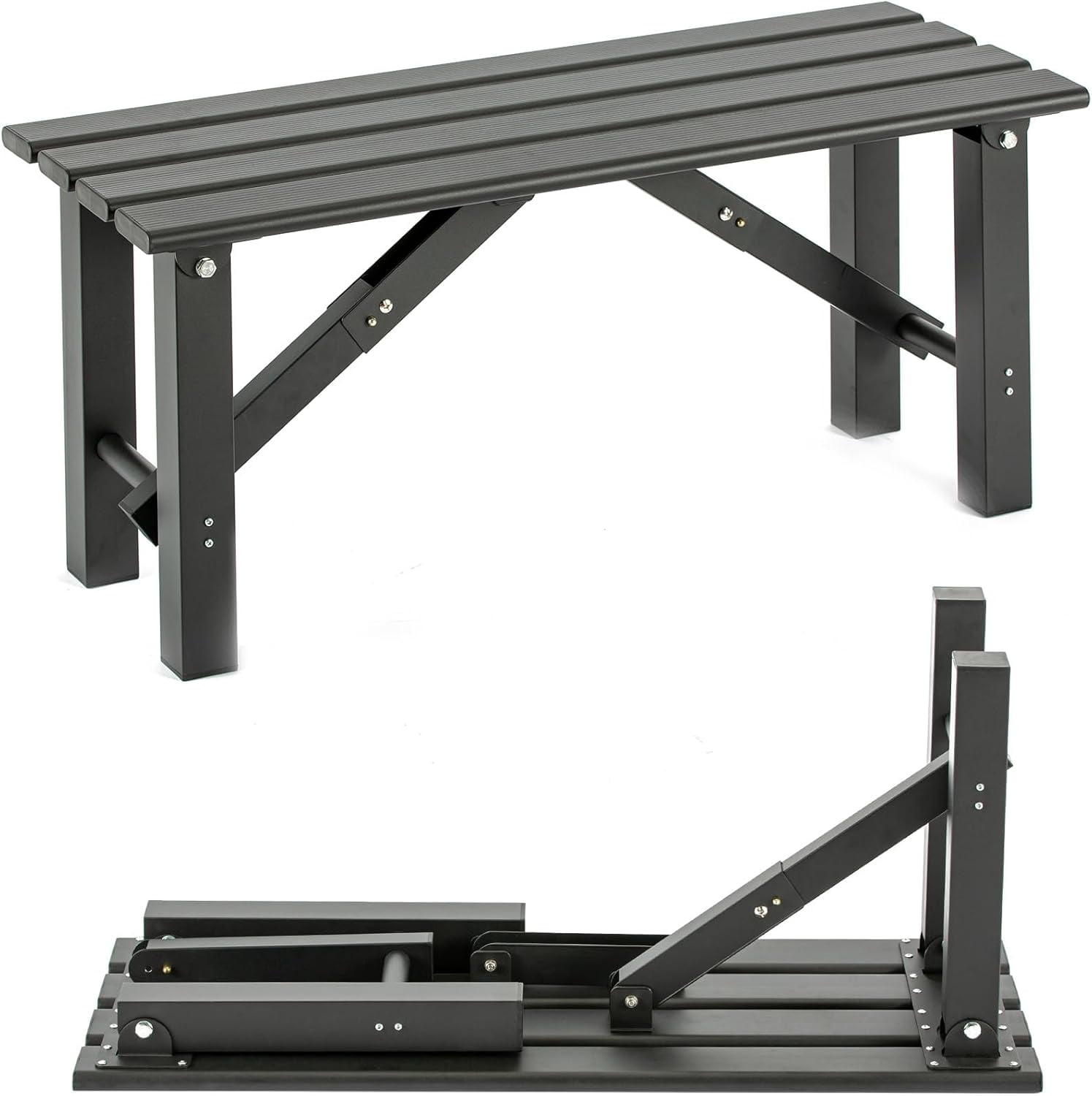 TECSPACE 35″ Aluminum Folding Bench Seat, All Weather Outdoor Small ...