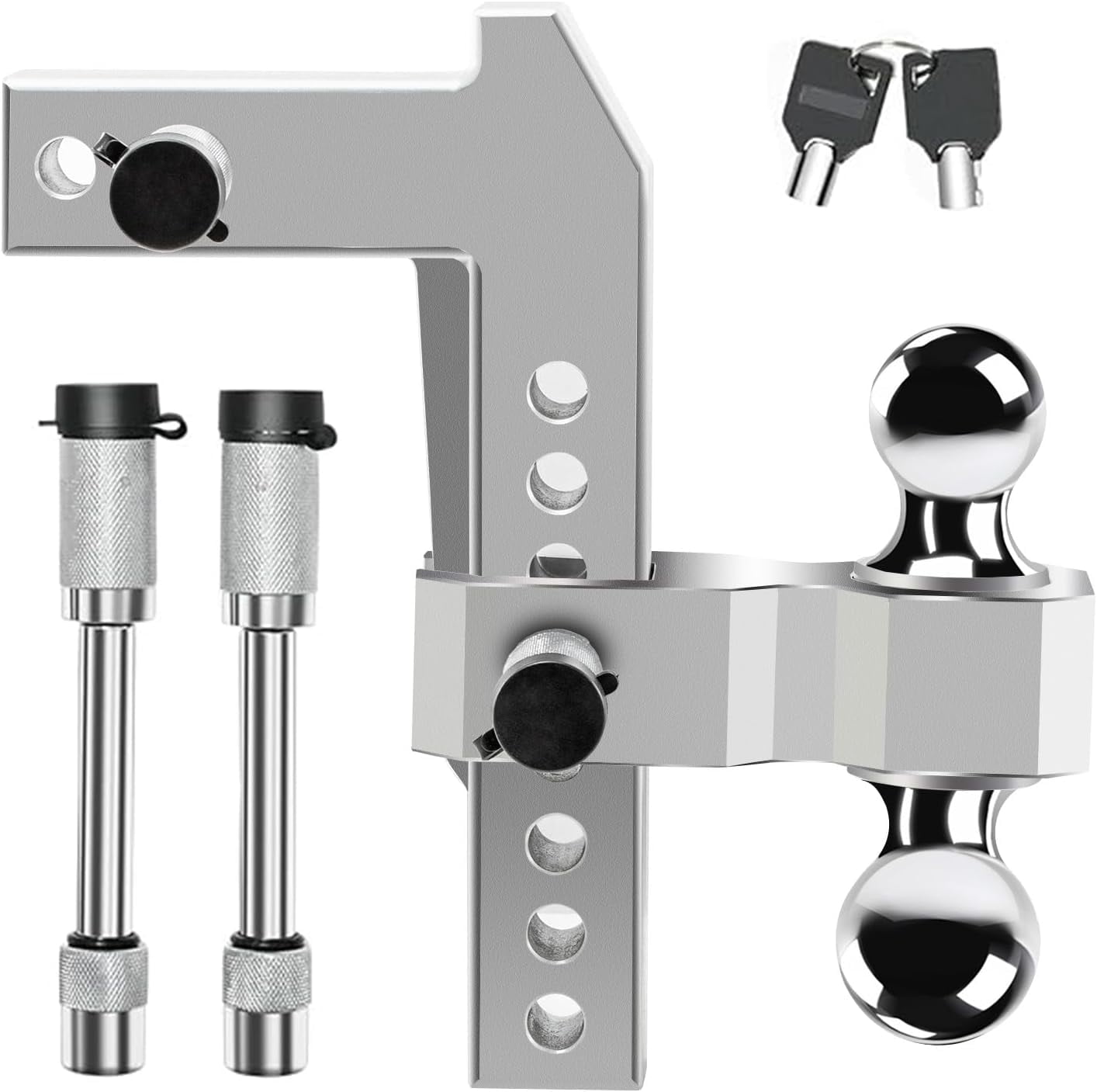 "TECSPACE Adjustable Dual Trailer Hitch, 2.5"" Receiver, 8"" Drop/Rise ...