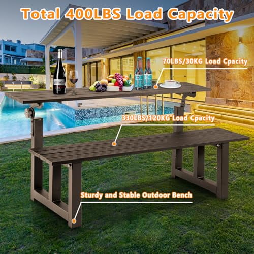 TECSPACE Aluminum Outdoor Convertible Bench, Brown, 400 LBS Load ...