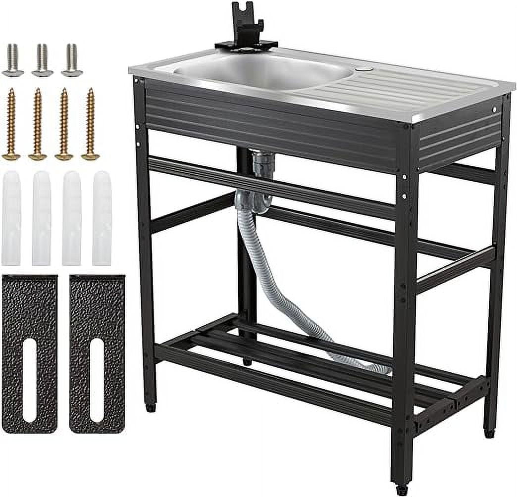 TECSPACE Free Standing Single Bowl Utility Sink with Storage Shelve ...