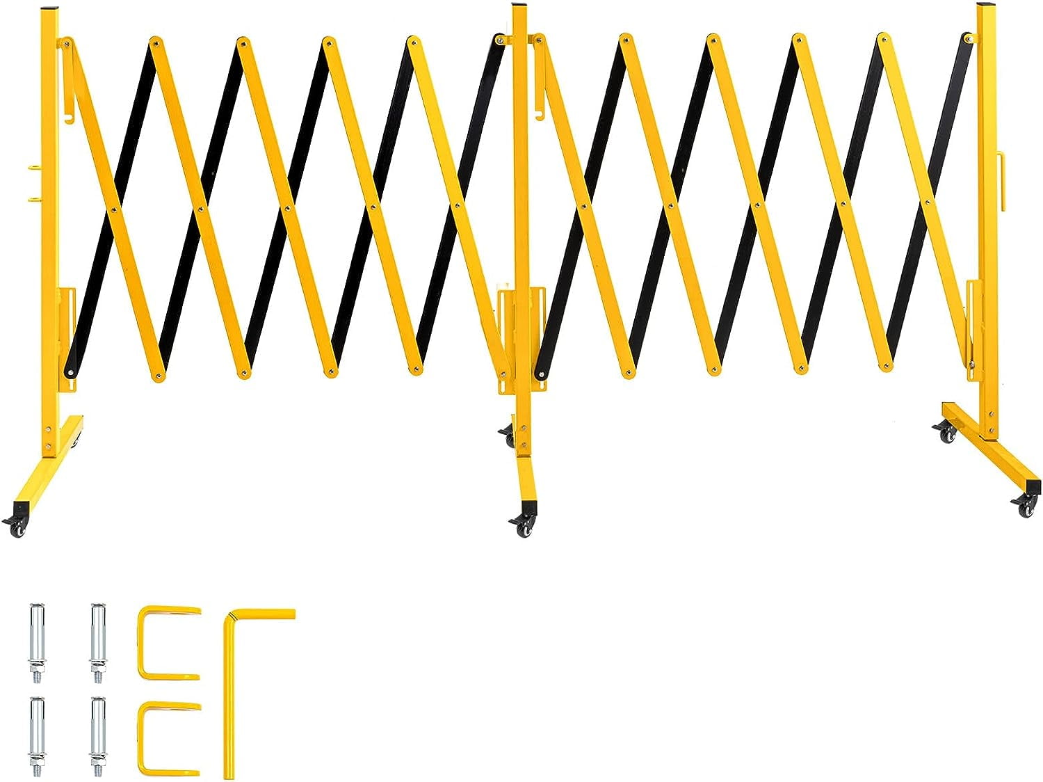 TECSPACE 16.4ft Steel Safety Barricade, Portable Yellow & Black Gate ...