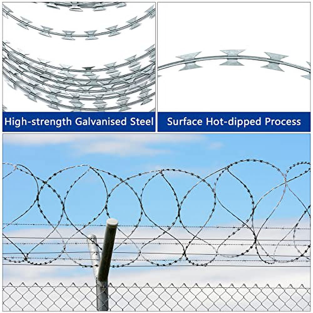 TECSPACE Razor Wire 250FT Galvanized Barbed Wire Razor Wire Fence ...