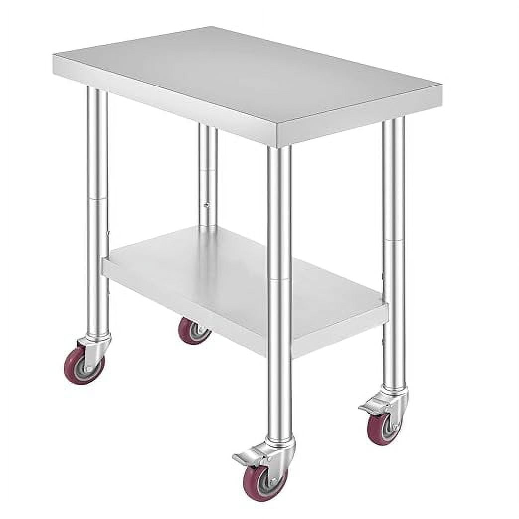 TECSPACE Stainless Steel Work Table with Wheels 30"x18", Commercial ...