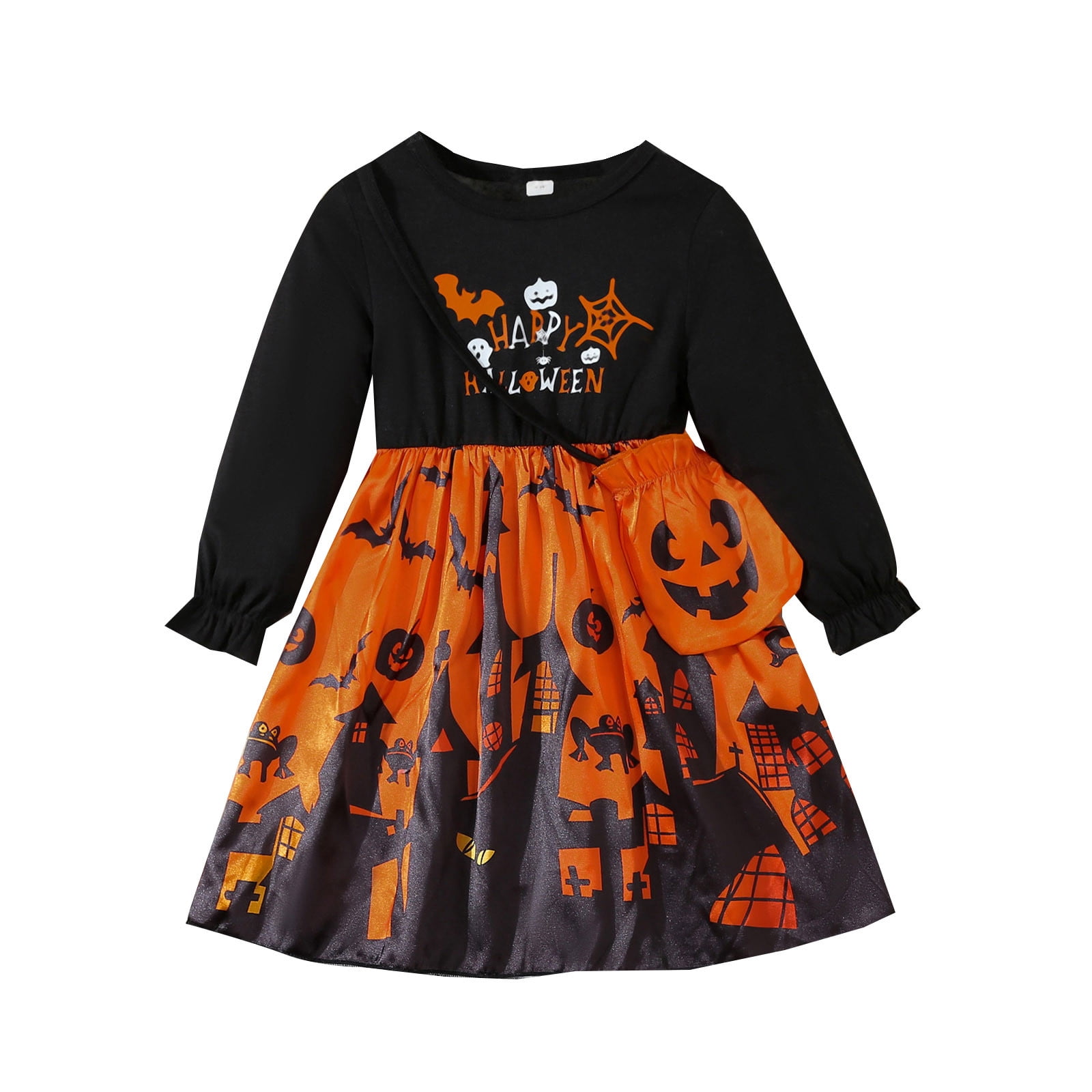 TEDOYE Toddler Girls Long Sleeve Hallowmas Cartoon Dress Bag Sets ...