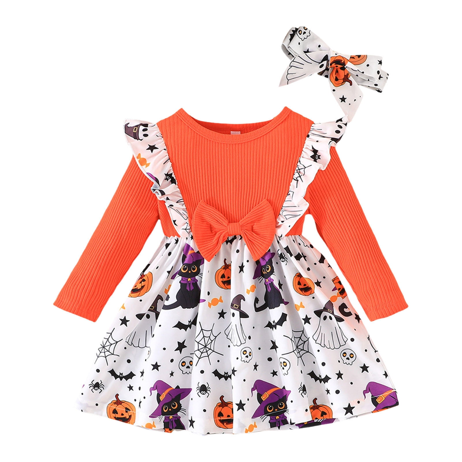 TEDOYE Toddler Girls Long Sleeve Hallowmas Pumpkin Prints Princess ...