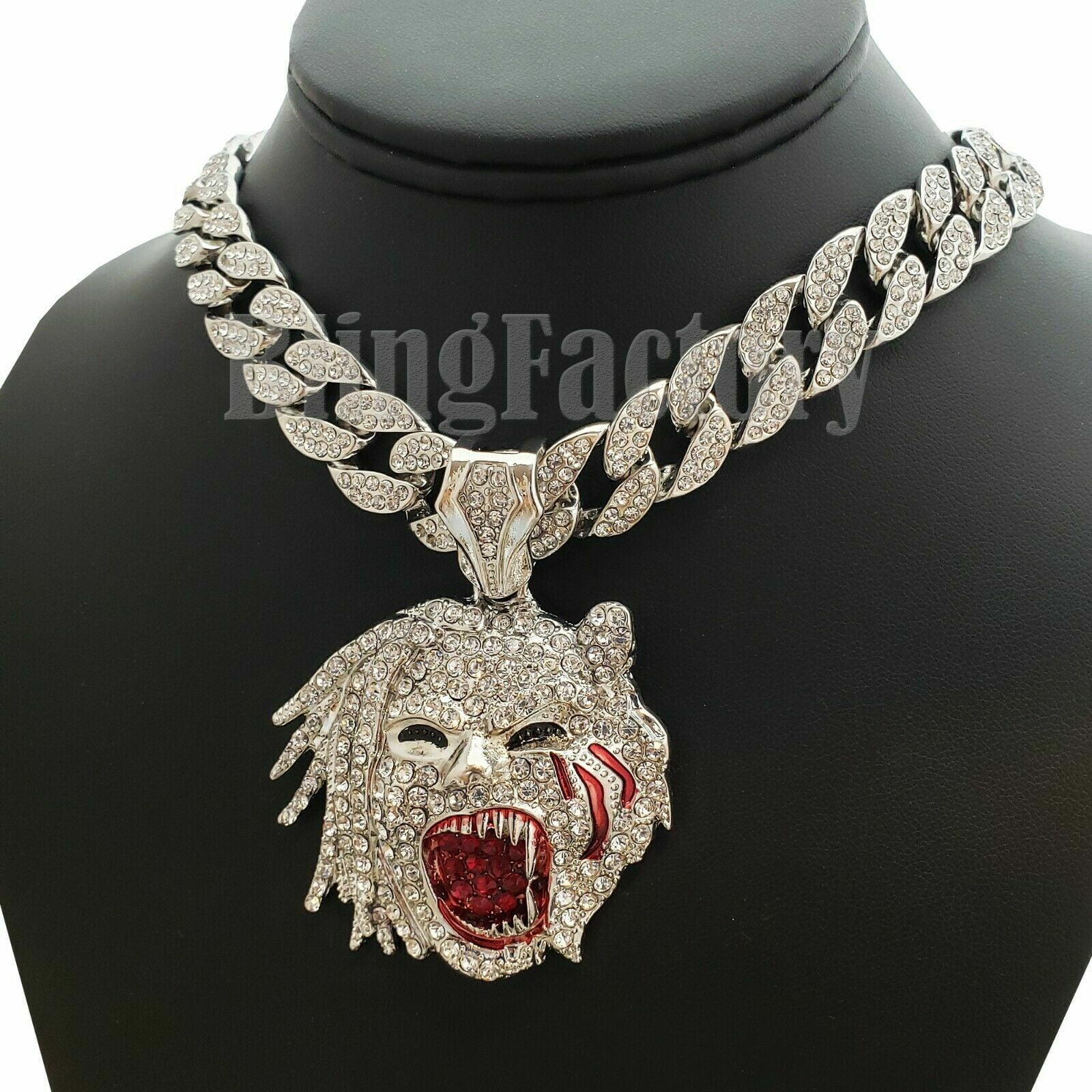 TEE GRIZZLEY HALF MAN HALF BEAST Pendant & 16" Full Iced Cuban Choker ...
