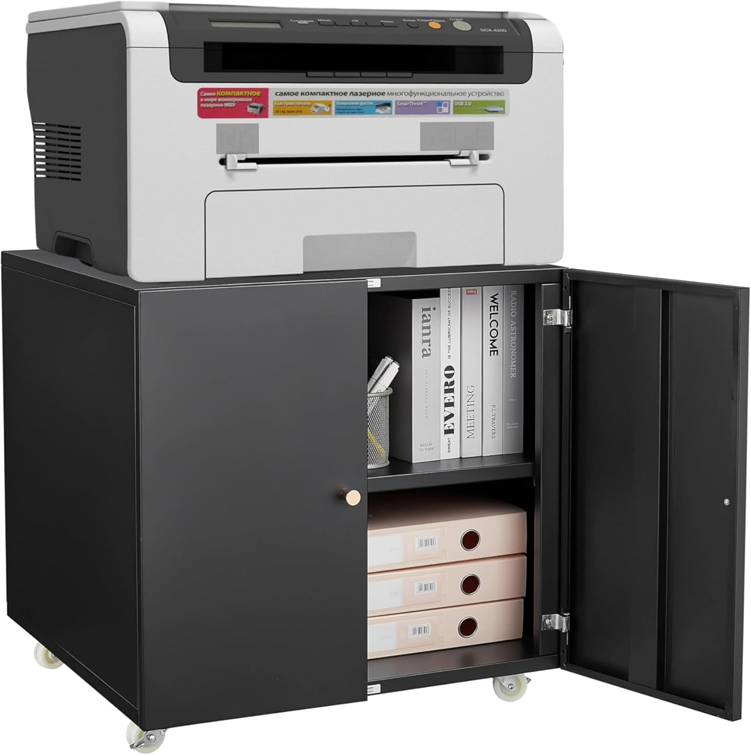 TEEALUBAN Printer Cabinet with Storage – Metal Printer Stand, Double ...