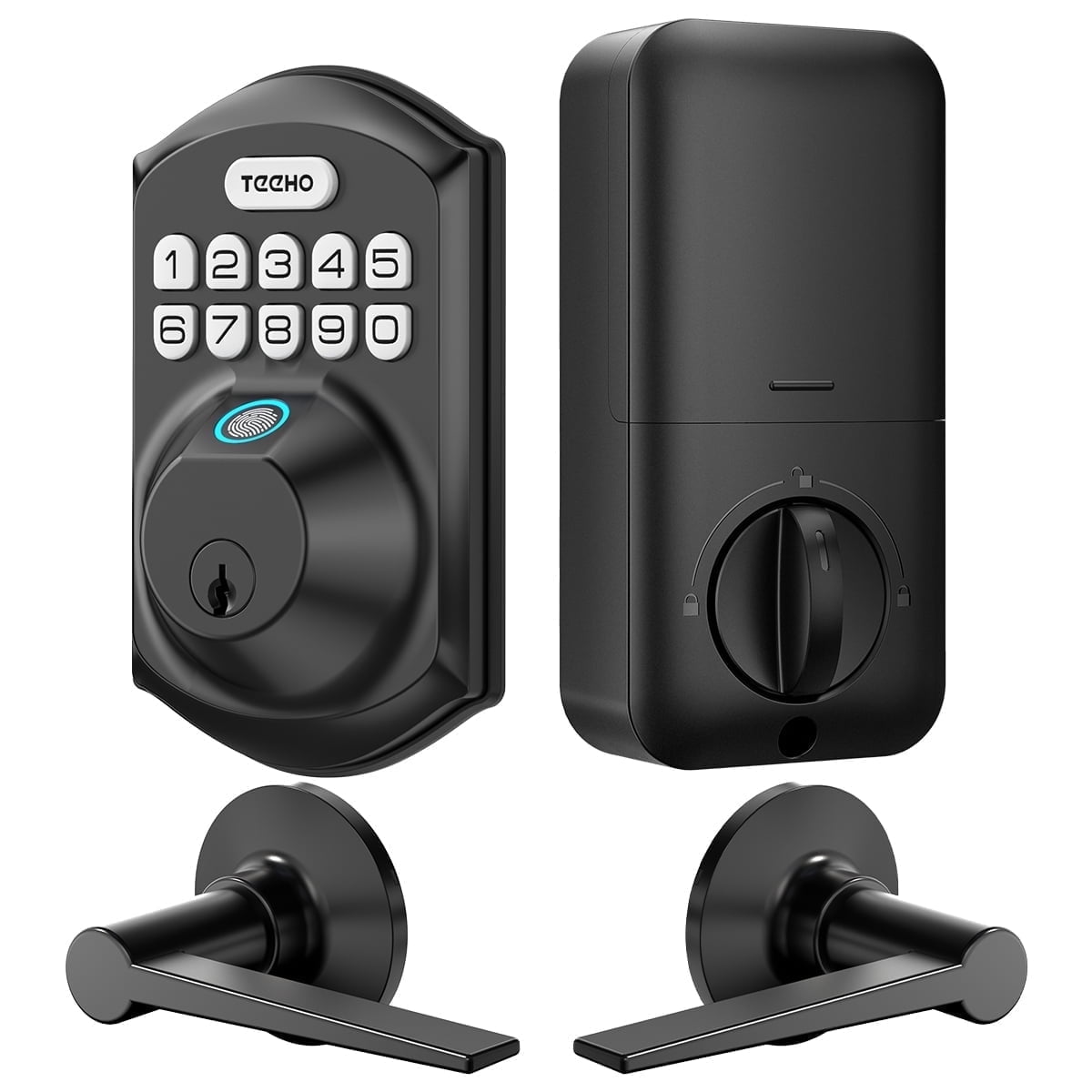 TEEHO Keyless Electronic Deadbolt Door Lock with Handles - Matte Black ...